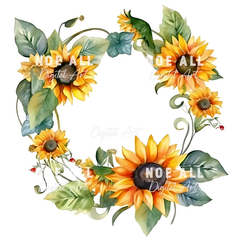 Sunflower Wreath Clipart Set 12 Quality JPG Decoupage, Scrapbook ...