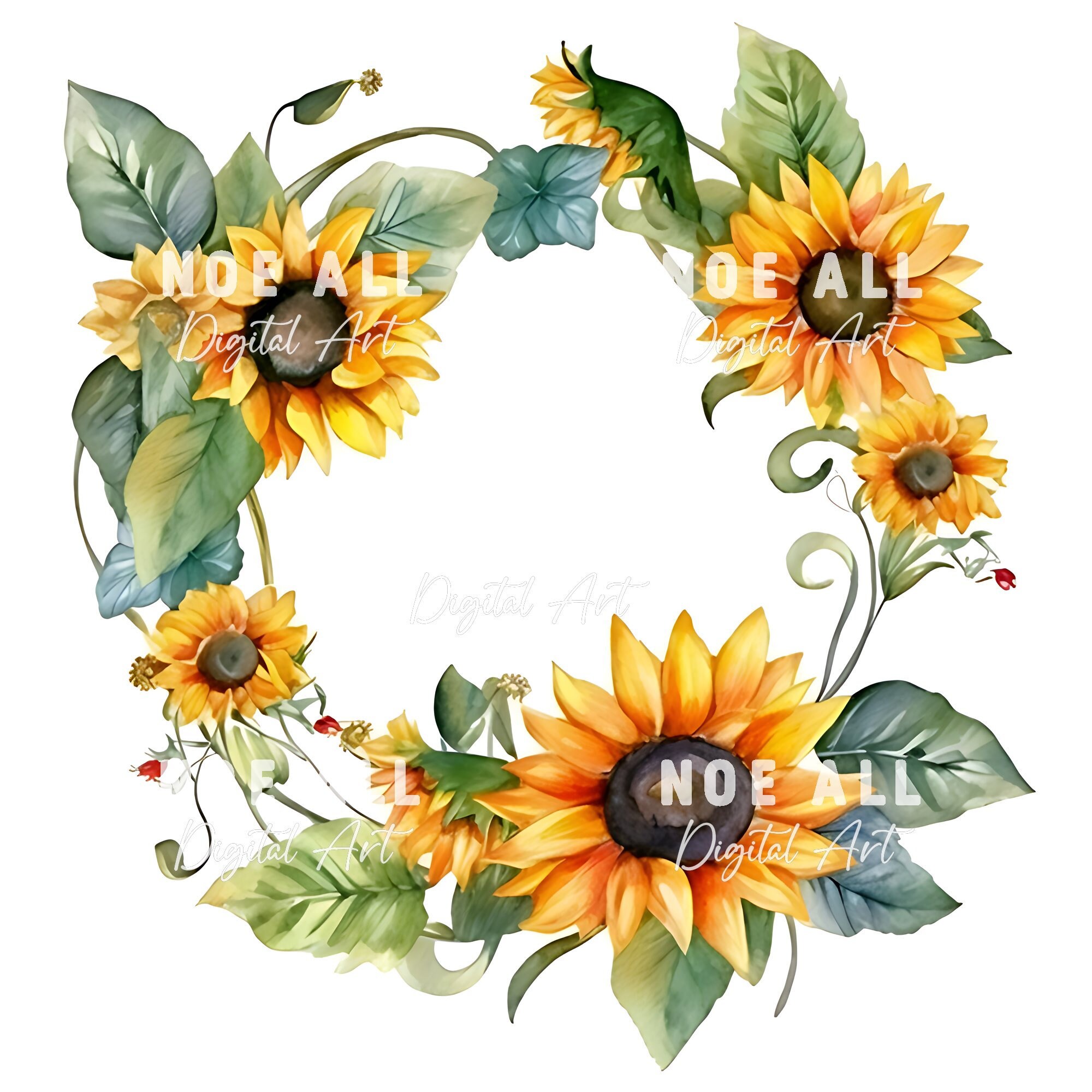 Sunflower Wreath Clipart Set 12 Quality JPG Decoupage, Scrapbook ...