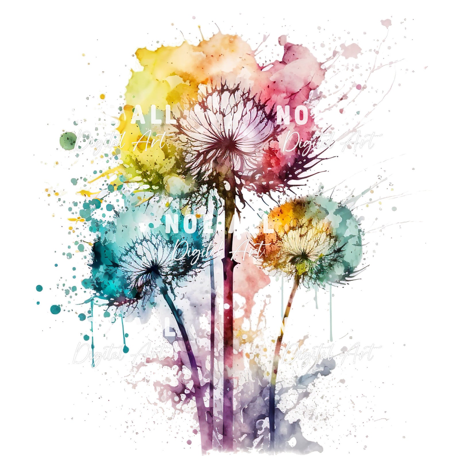 Dandelions Clipart Set of 12 High Quality JPG Decoupage, Wall Art ...