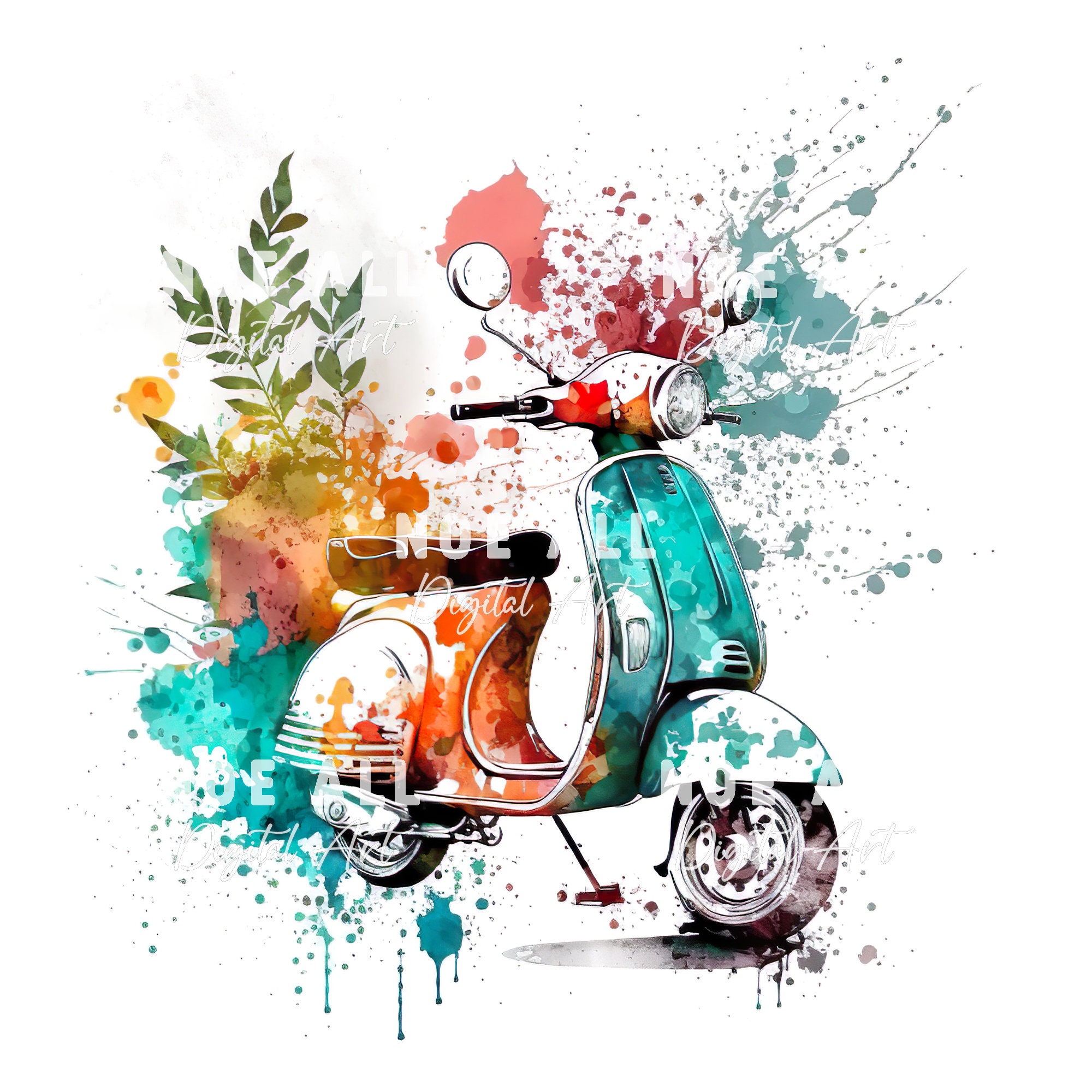 Scooter Clipart - Set 12 High Quality JPG - Decoupage, Wall Art ...