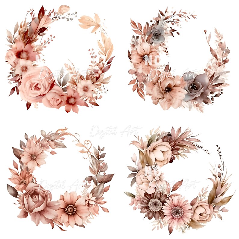 Pink Floral Wreath Clipart Set 12 High Quality JPG - Etsy