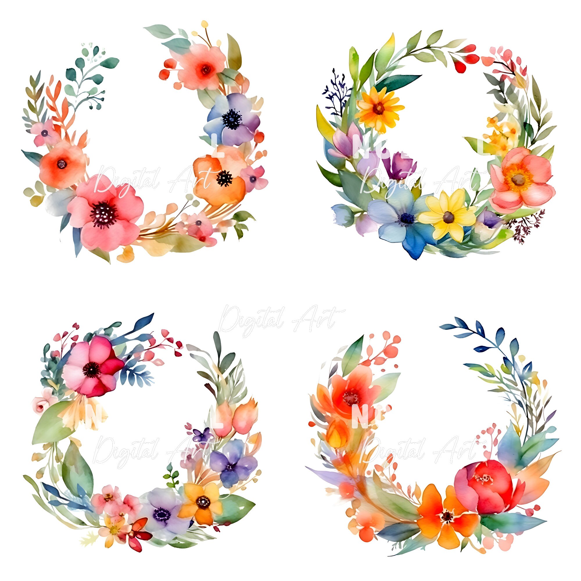 Spring Flower Wreath Clipart Set 12 Quality JPG Decoupage - Etsy