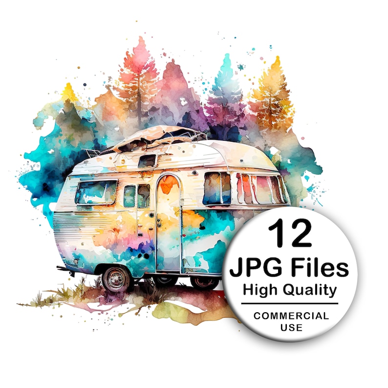 Retro Caravan Clipart - Set 12 High Quality JPG - Decoupage, Wall Art ...