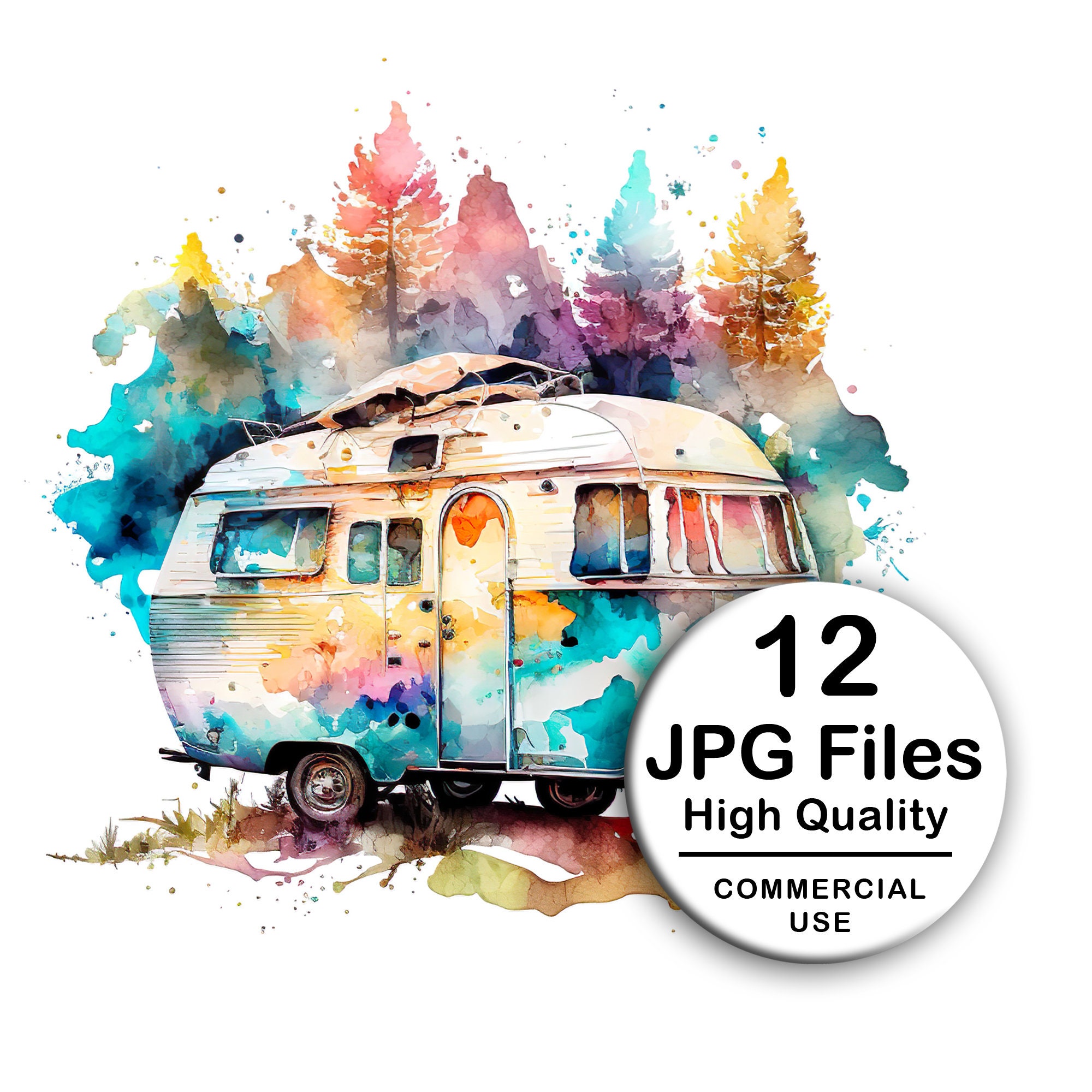 Retro Caravan Clipart - Set 12 High Quality JPG - Decoupage, Wall Art ...