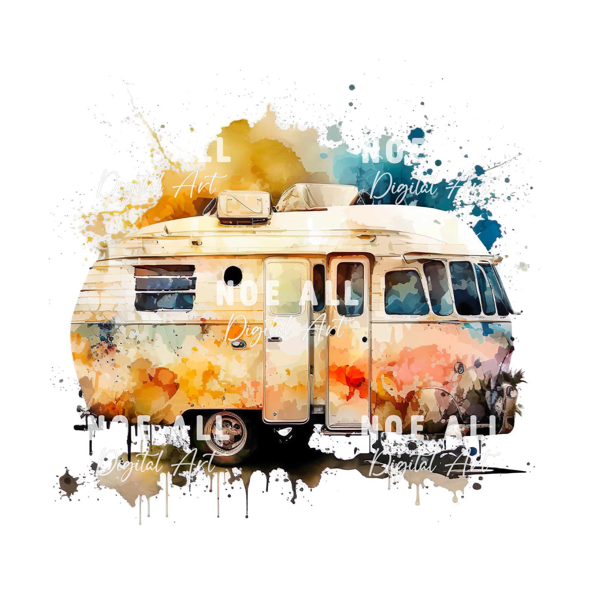 Retro Caravan Clipart - Set 12 High Quality JPG - Decoupage, Wall Art ...