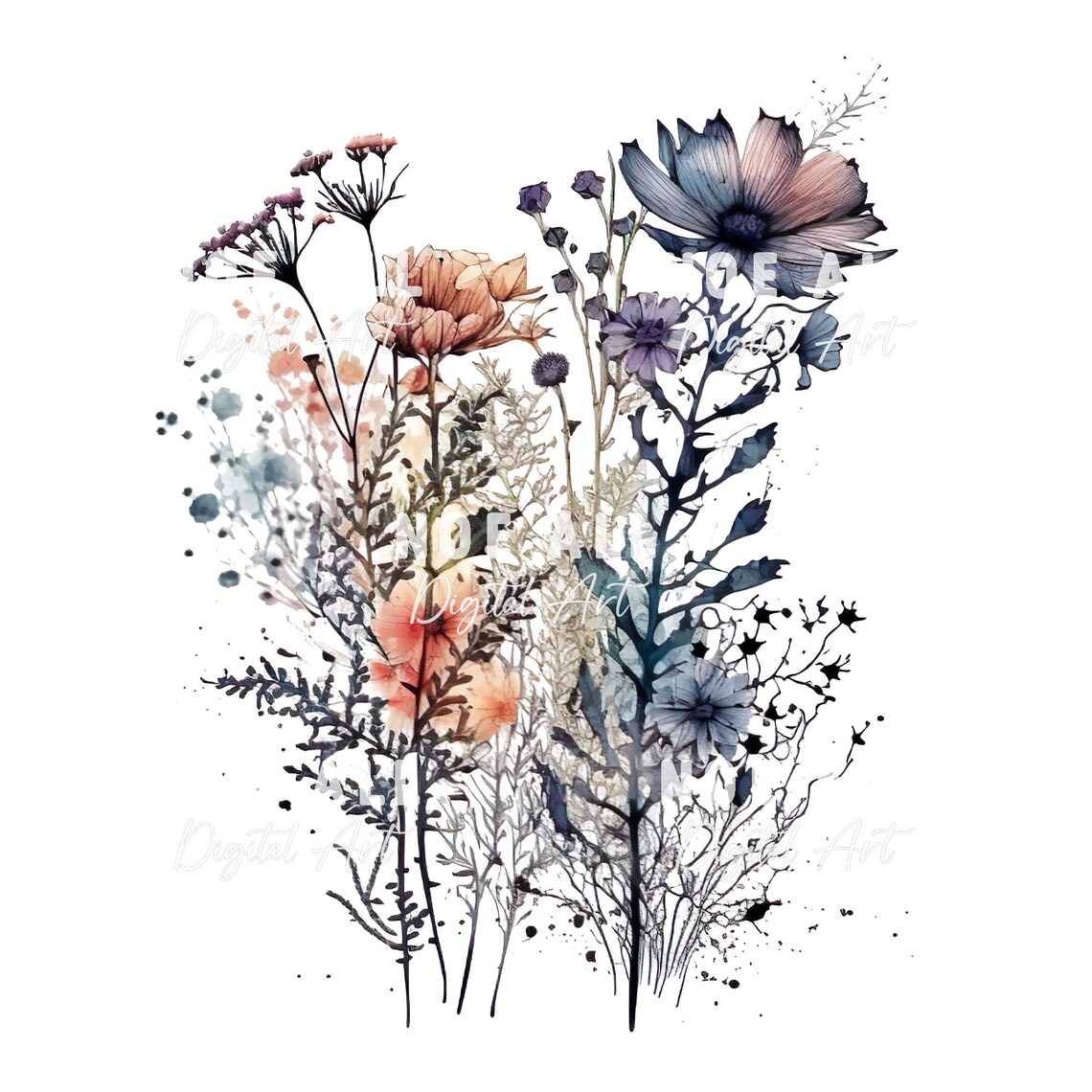 Wildflowers Clipart Set 12 High Quality JPG Decoupage, Wall Art ...