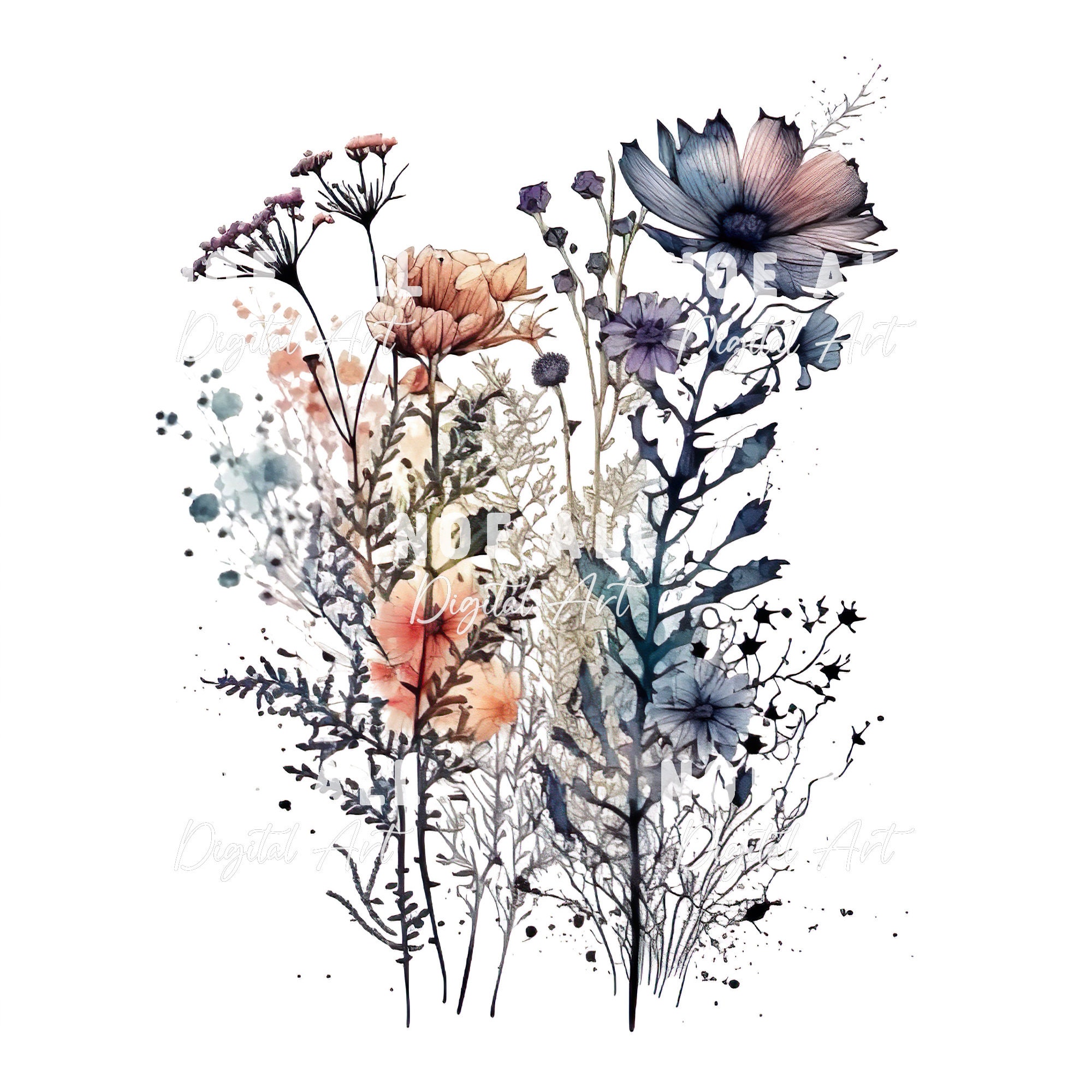 Wildflowers Clipart - Set 12 High Quality JPG - Decoupage, Wall Art ...