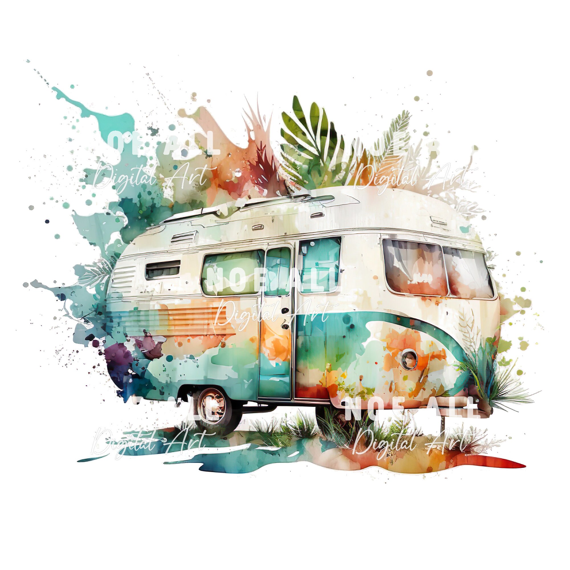 Retro Caravan Clipart - Set 12 High Quality JPG - Decoupage, Wall Art ...