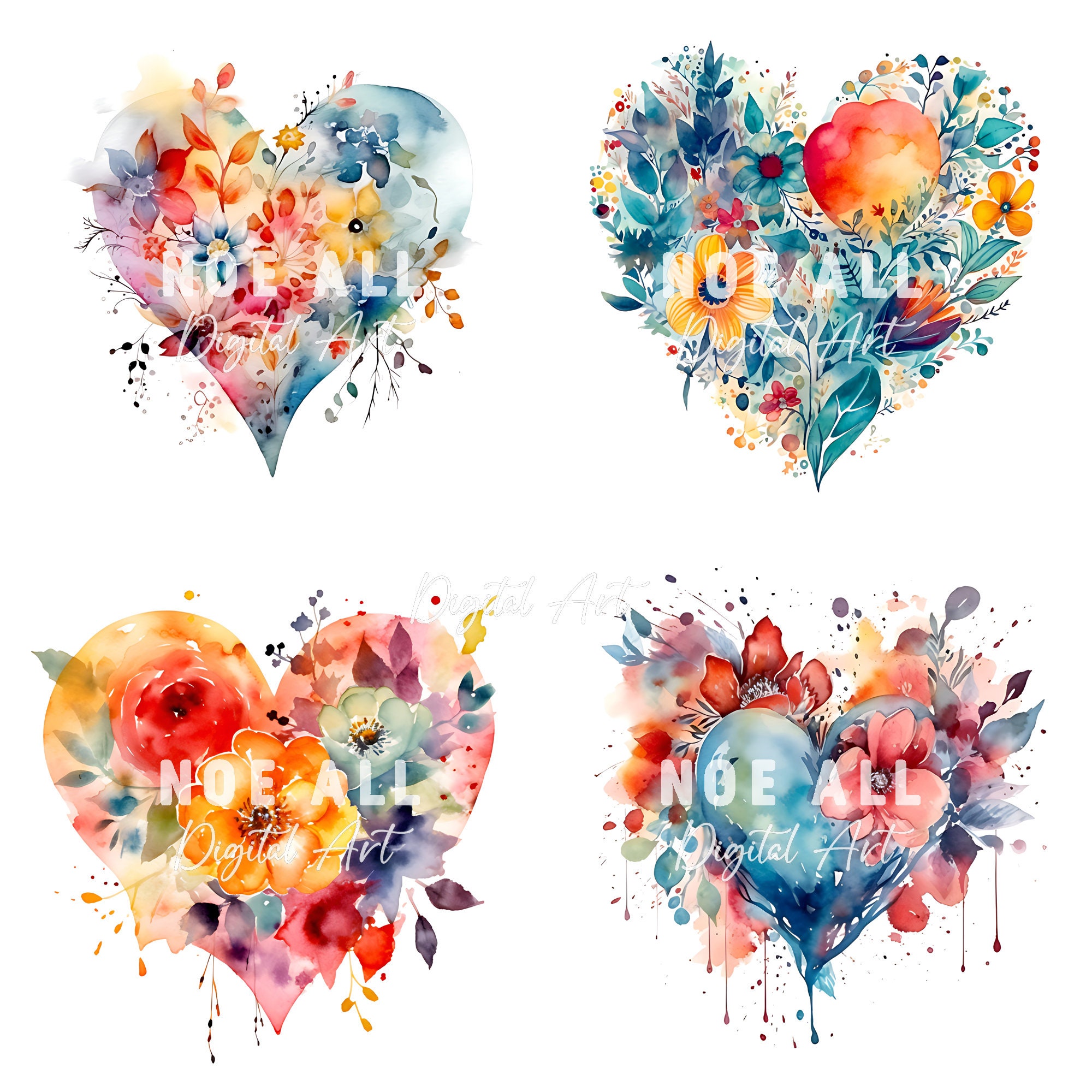 Colorful Heart Clipart. Set 12 High Quality JPG. Decoupage - Etsy