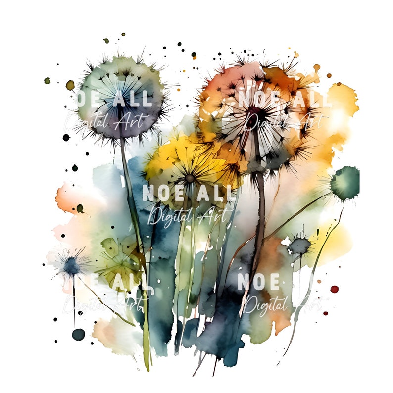 Dandelion Clipart - Set of 12 High Quality JPG - Decoupage, Wall Art ...