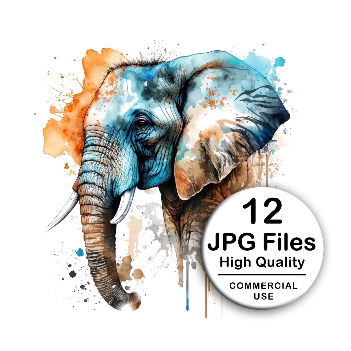 Elephant Clipart - Set of 12 High Quality JPG - Decoupage, Wall Art ...