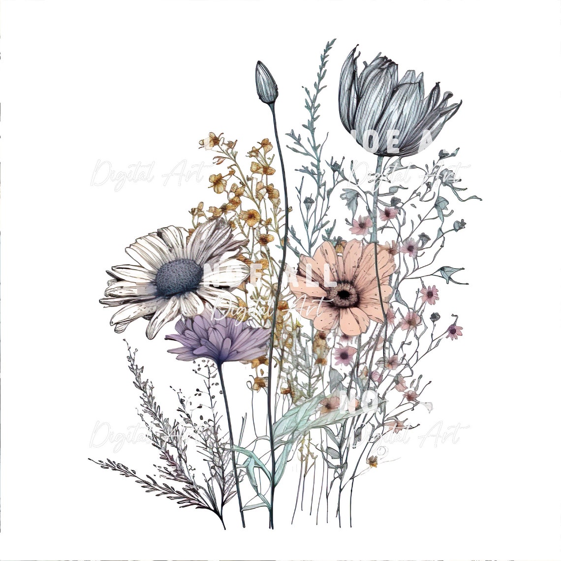 Wildflowers Clipart Set 12 High Quality JPG Decoupage, Wall Art ...