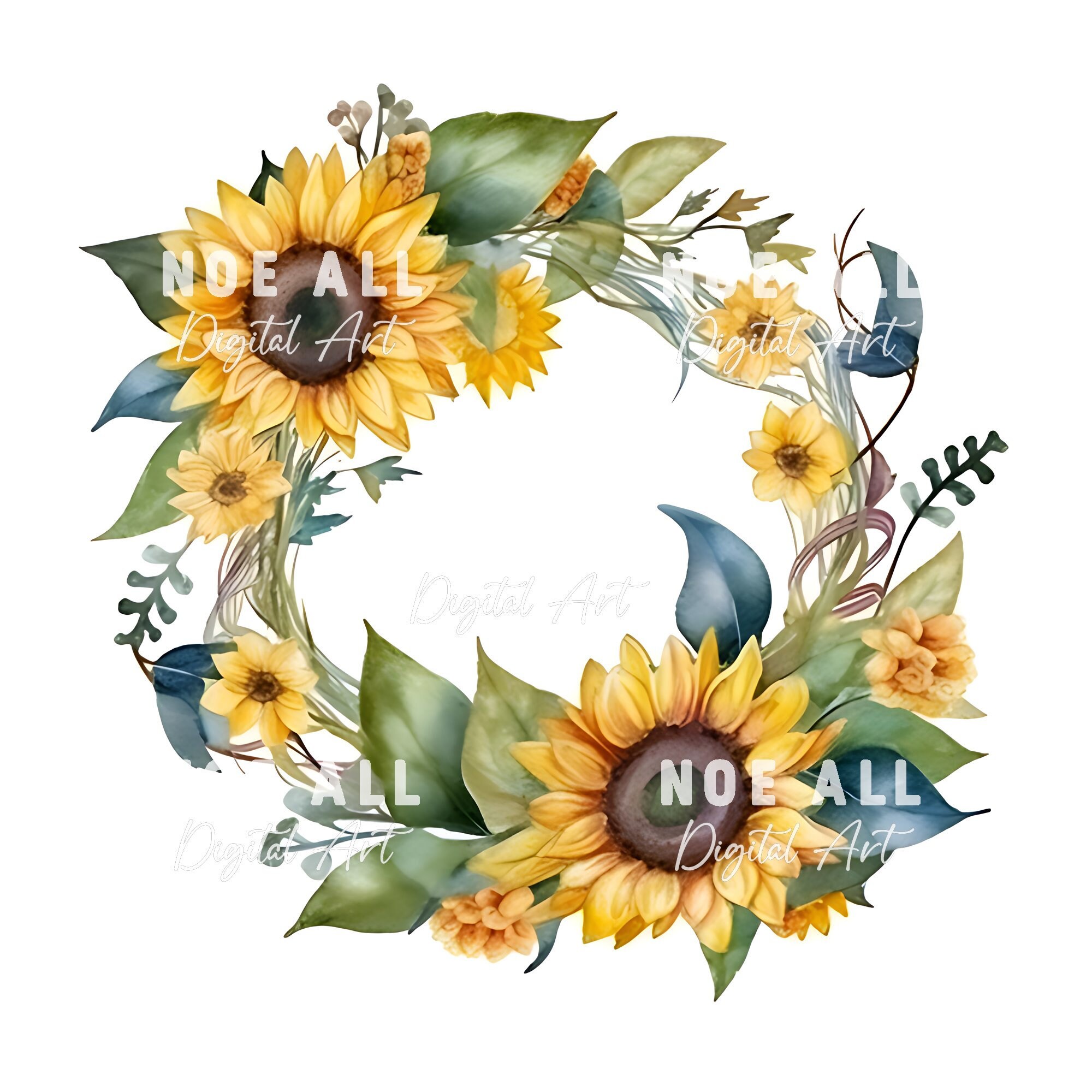 Sunflower Wreath Clipart Set 12 Quality JPG Decoupage, Scrapbook ...