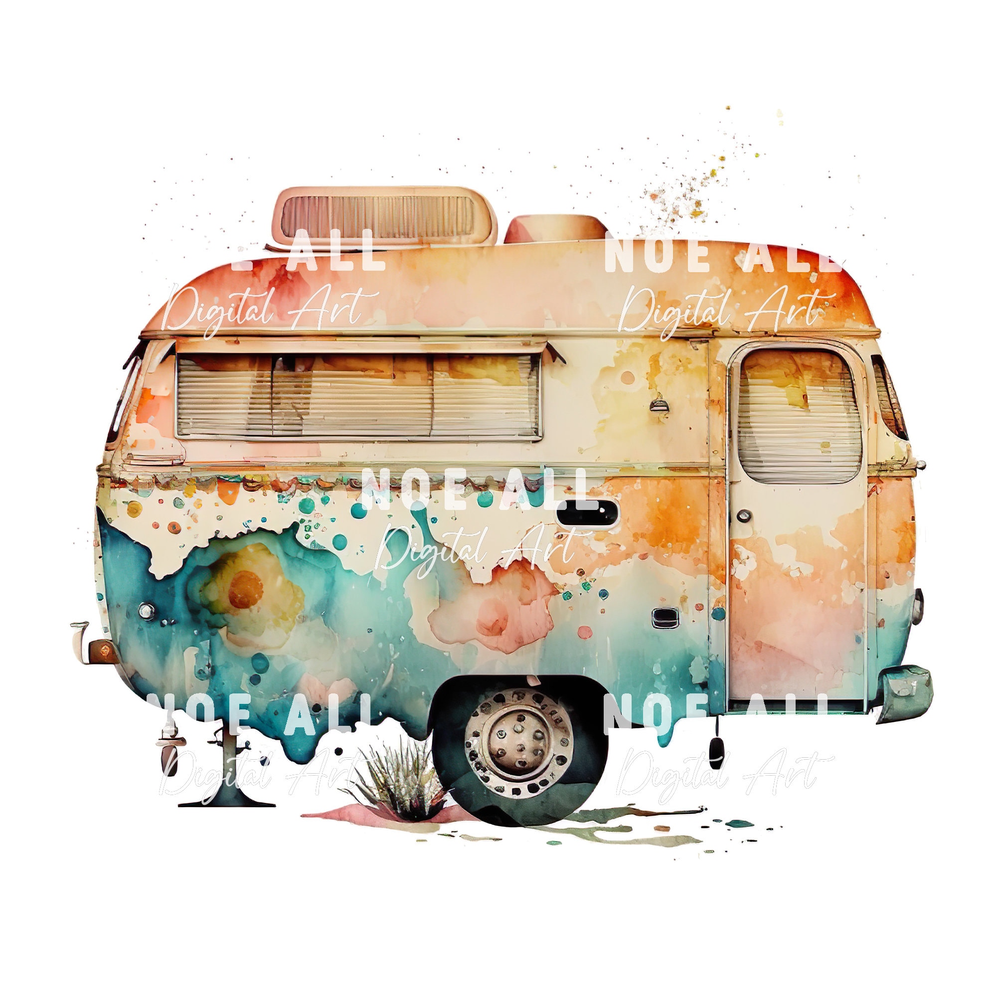 Retro Caravan Clipart - Set 12 High Quality JPG - Decoupage, Wall Art ...