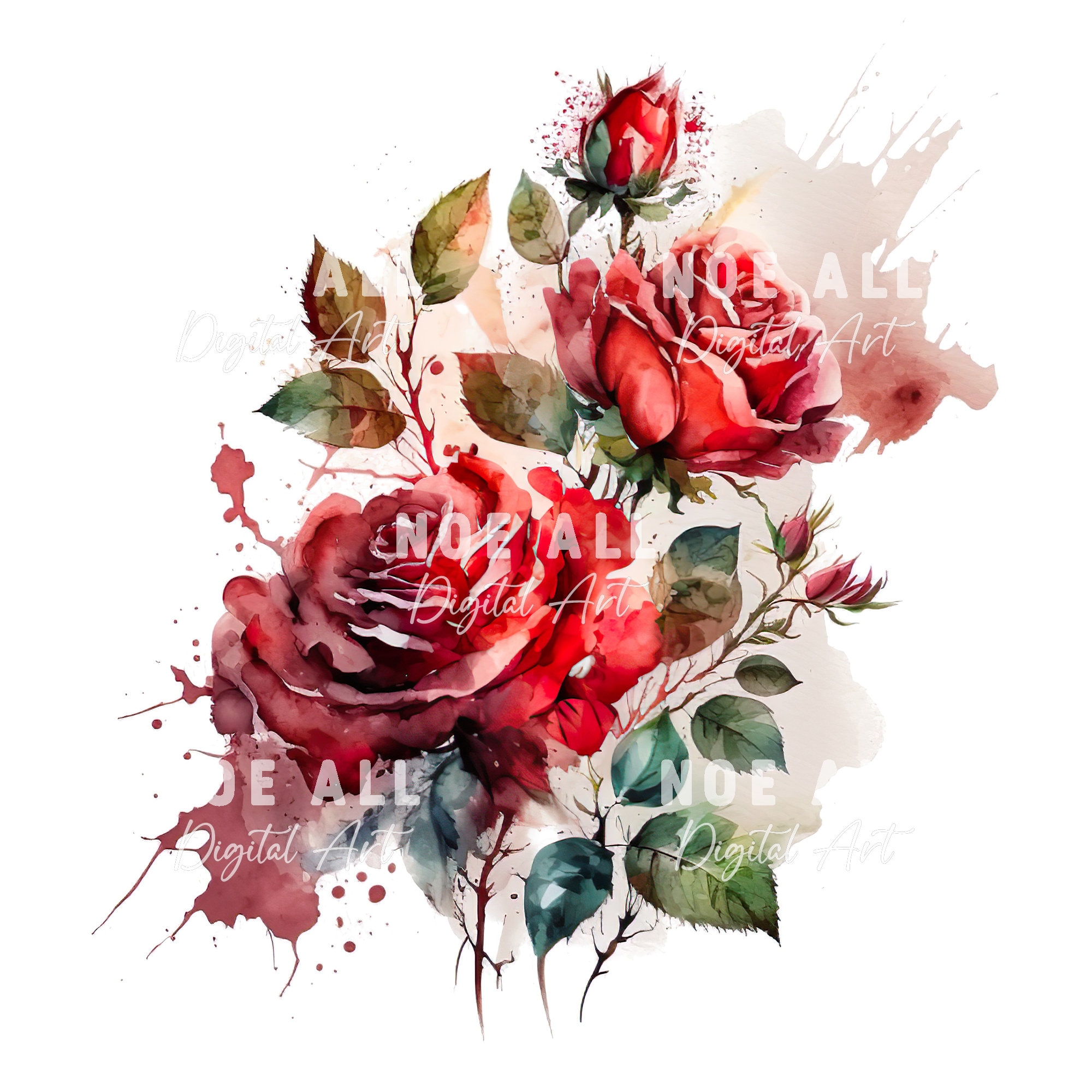 Red Roses Clipart - Set 12 High Quality JPG - Decoupage, Wall Art ...