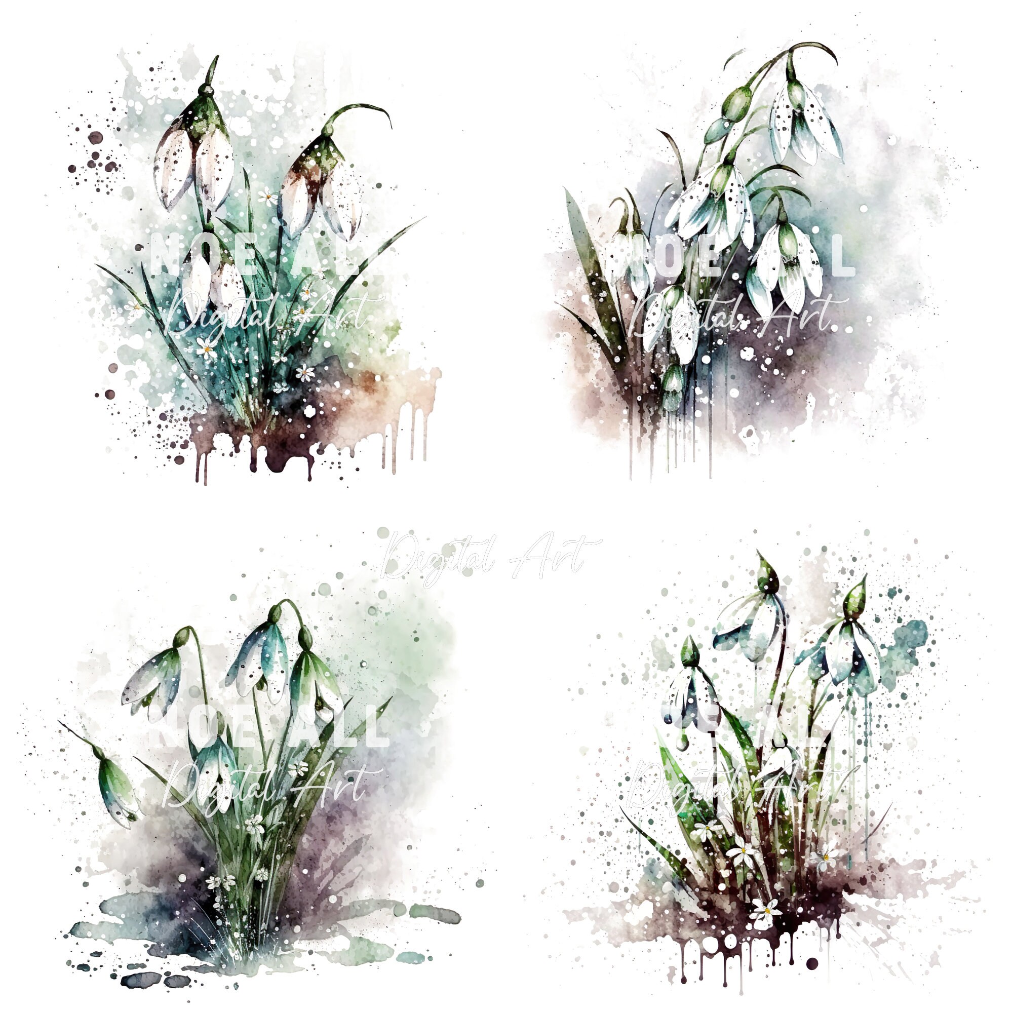 Snowdrop Clipart - Set 12 High Quality JPG - Decoupage, Wall Art ...