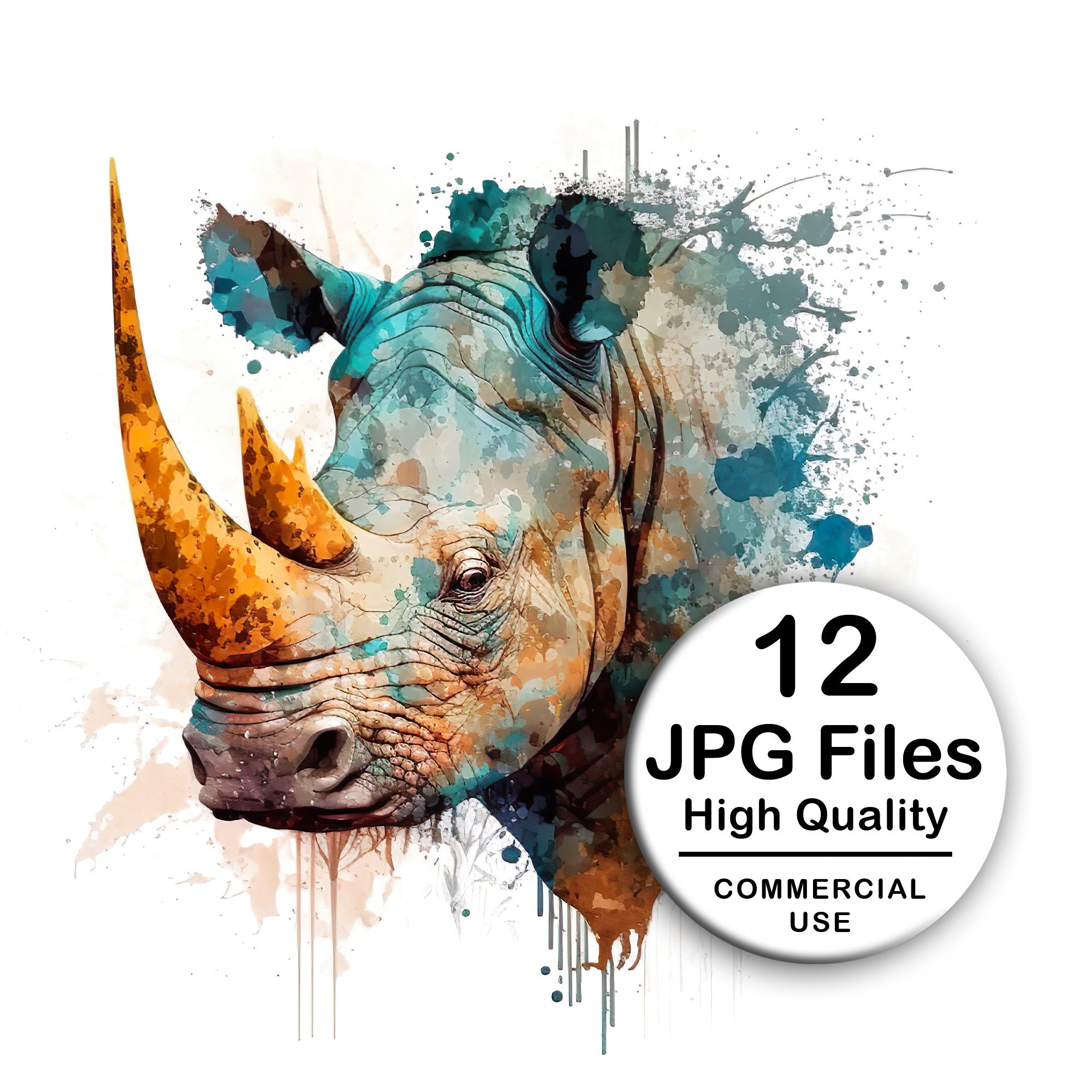 Rhinoceros Clipart - Set of 12 High Quality JPG - Decoupage, Wall Art ...
