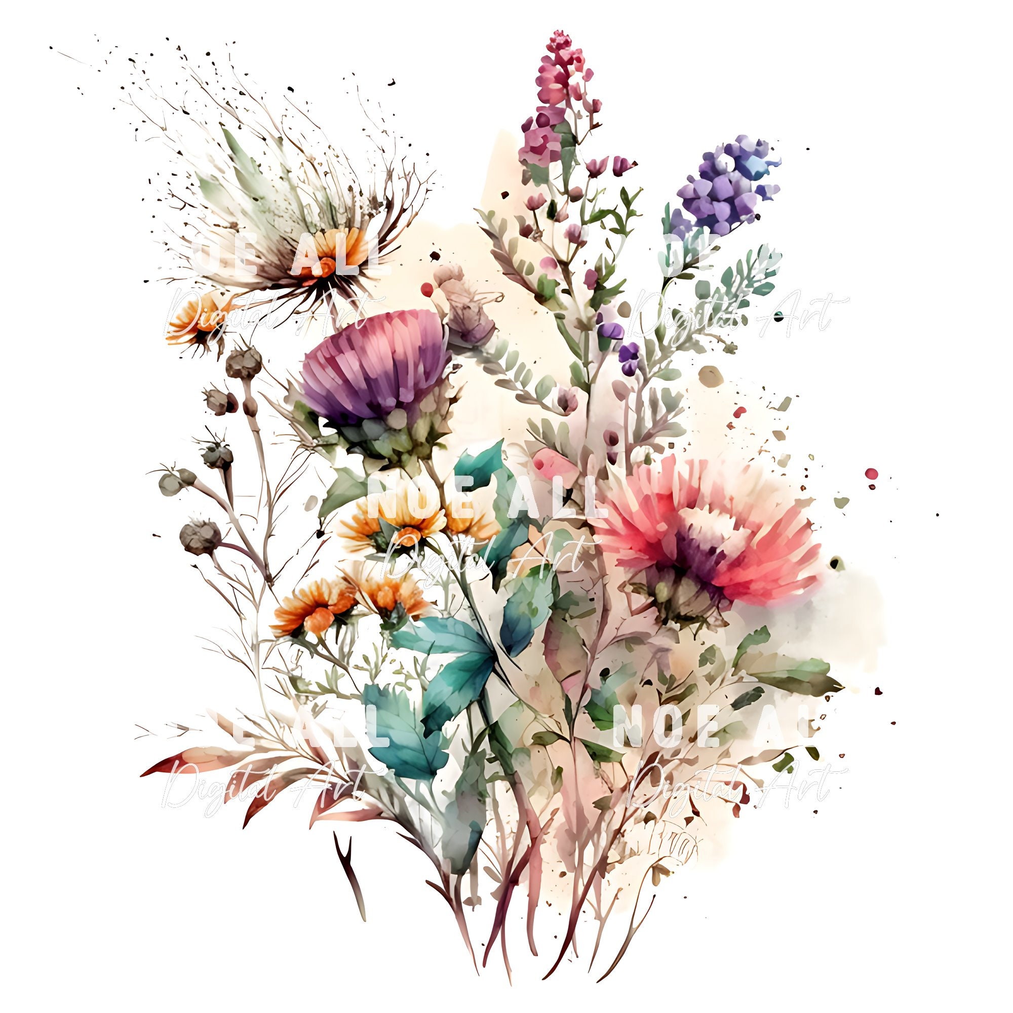 Wildflower Bouquet Clipart - Set of 12 High Quality JPG - Decoupage ...