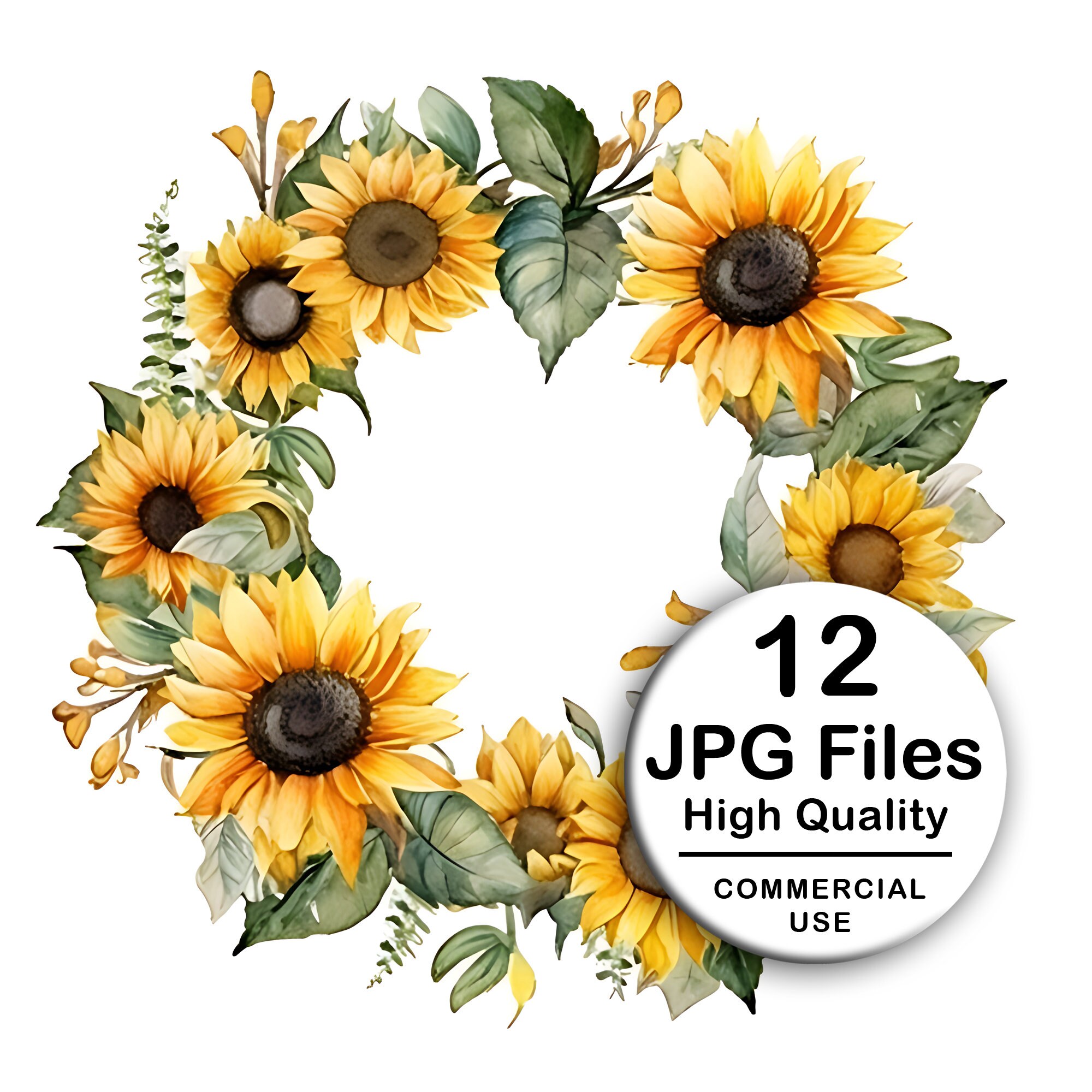 Sunflower Wreath Clipart Set 12 Quality JPG Decoupage, Scrapbook ...