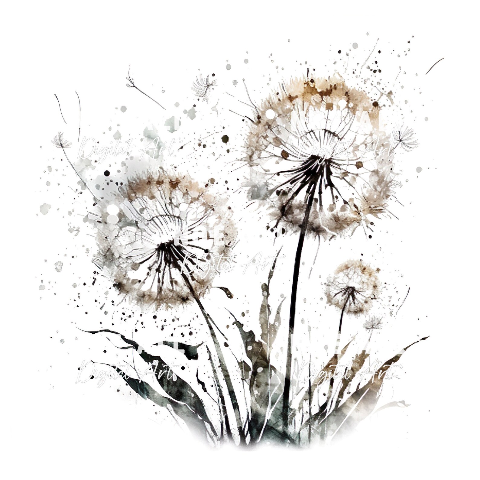 Dandelions Clipart Set of 12 High Quality JPG Decoupage, Wall Art ...