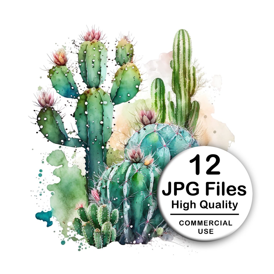 Cactus Clipart - Set of 12 High Quality JPG - Decoupage, Wall Art ...