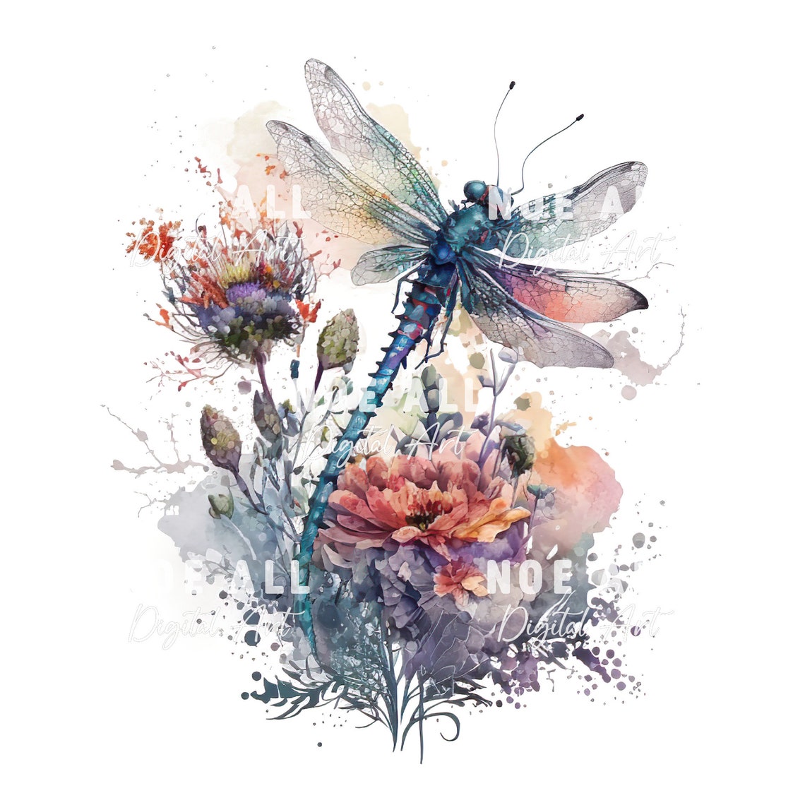Dragonfly, Wildflowers Clipart Set 12 High Quality JPG Decoupage, Wall ...