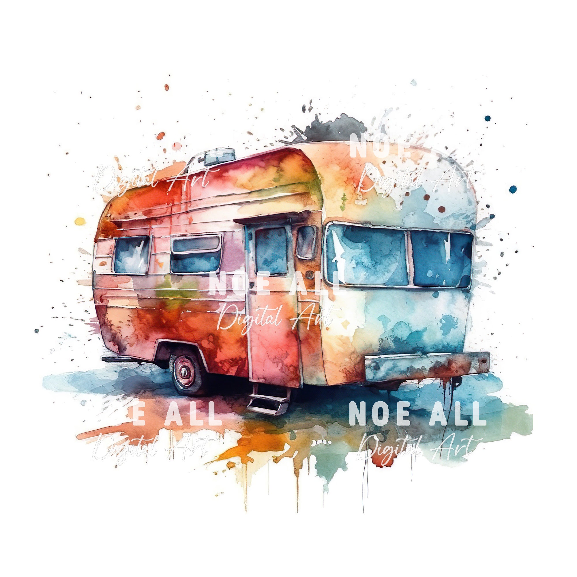 Retro Caravan Clipart - Set 12 High Quality JPG - Decoupage, Wall Art ...