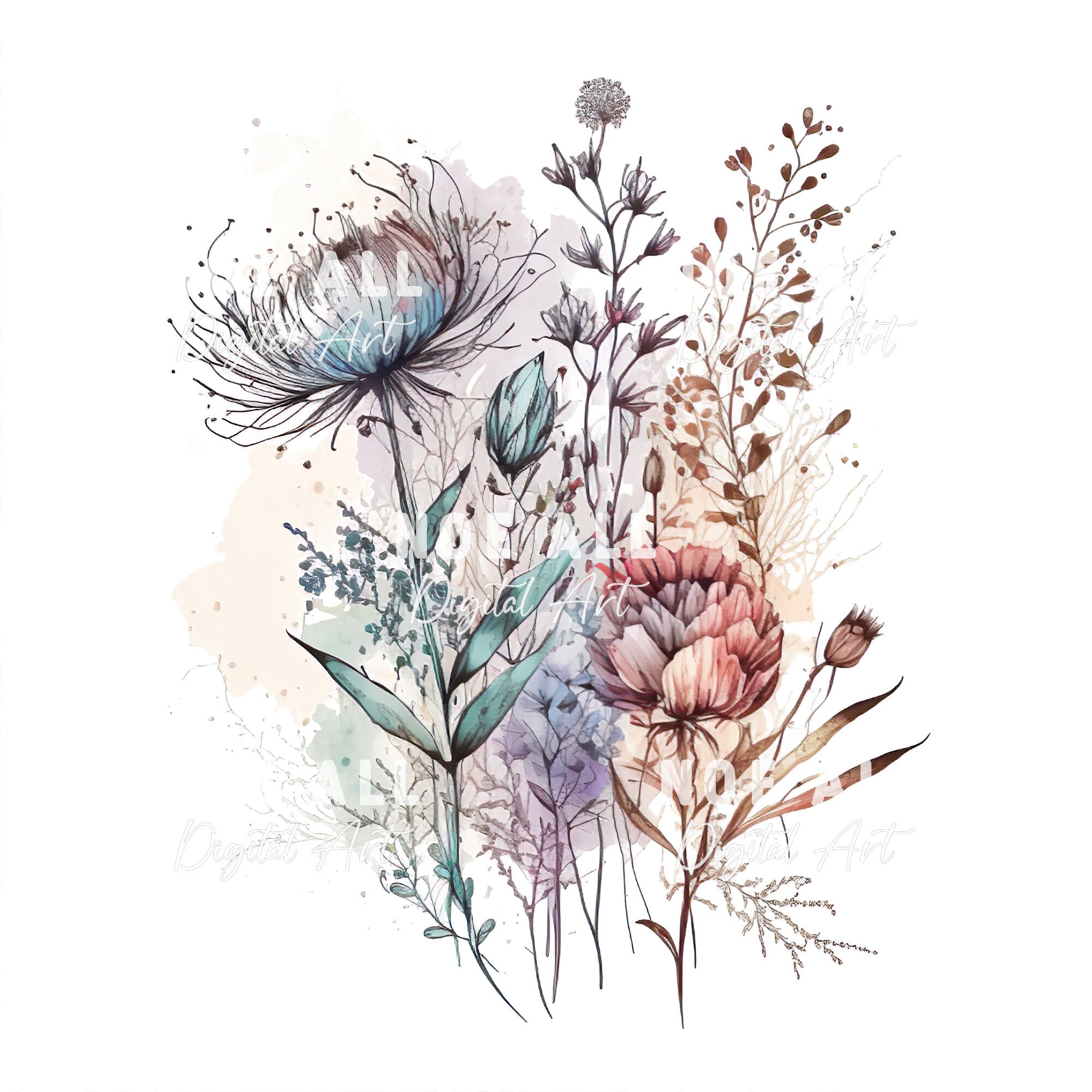 Wildflowers Clipart - Set 12 High Quality JPG - Decoupage, Wall Art ...
