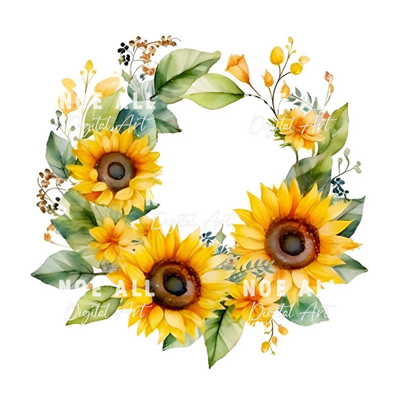 Sunflower Wreath Clipart - Set 12 Quality JPG - Decoupage, Scrapbook ...