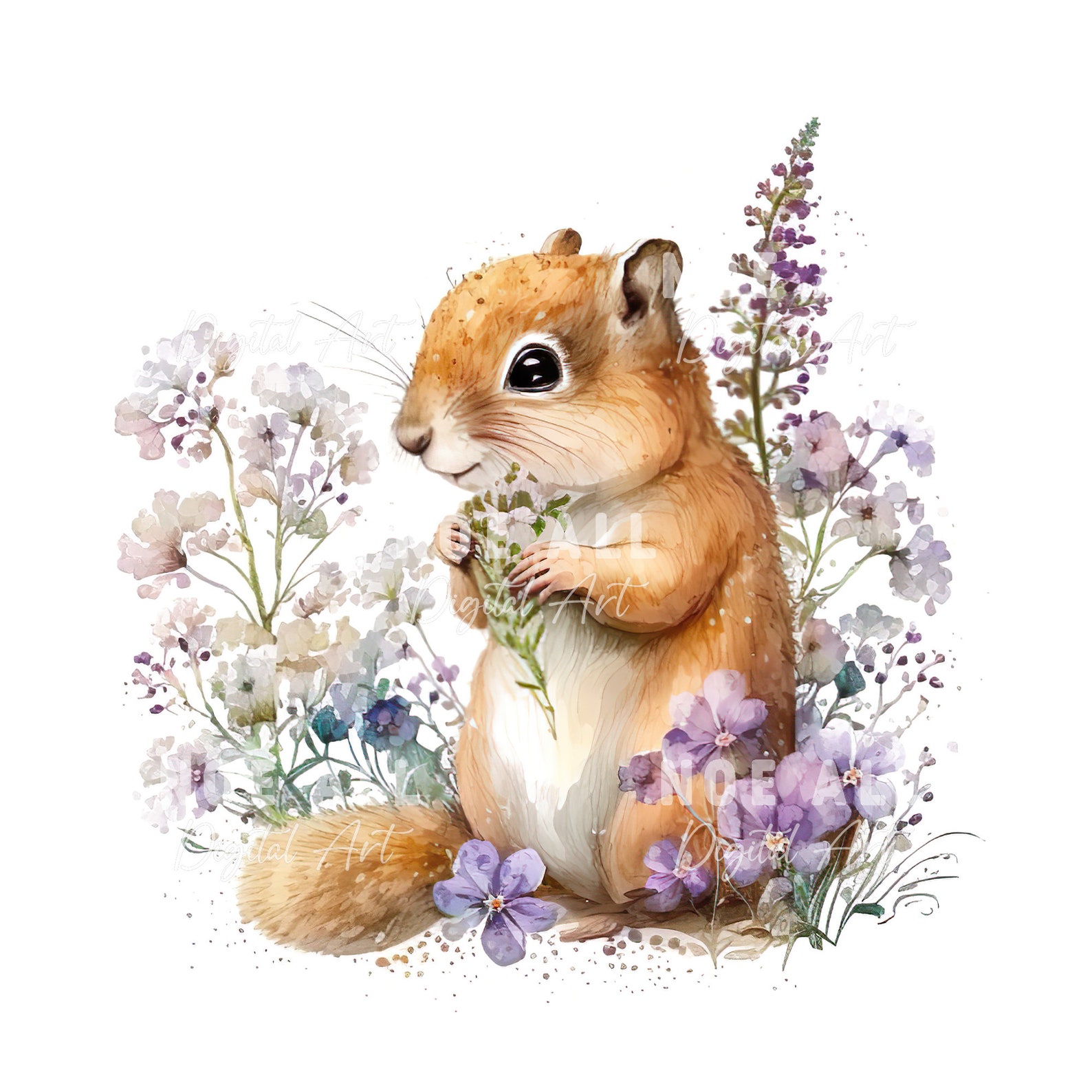 Cute Squirrel, Flowers Clipart - Set 12 High Quality JPG - Decoupage ...
