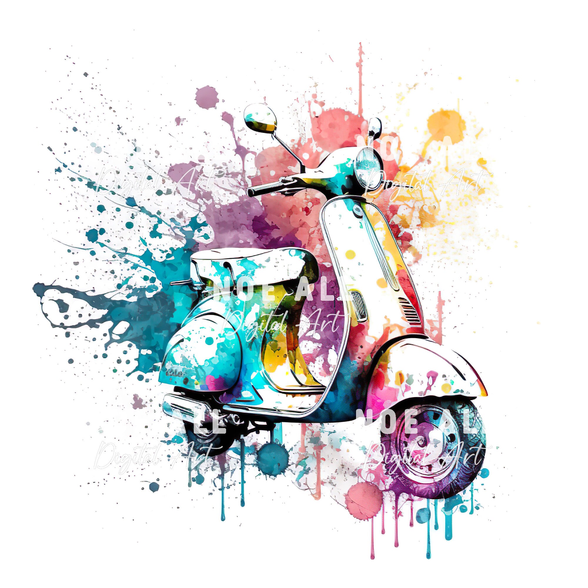 Scooter Clipart - Set 12 High Quality JPG - Decoupage, Wall Art ...