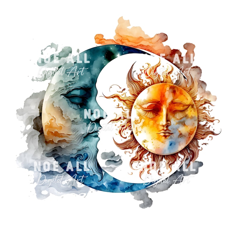 Sun and Moon Clipart Set 12 High Quality JPG Decoupage, Wall Art ...