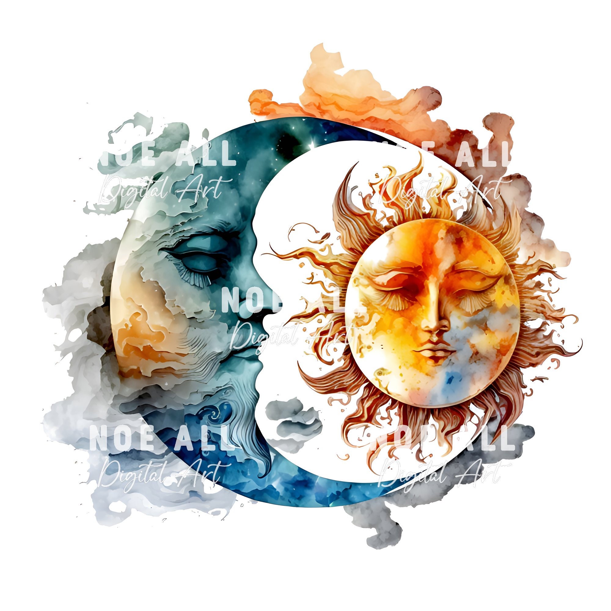 Sun and Moon Clipart Set 12 High Quality JPG Decoupage, Wall Art ...