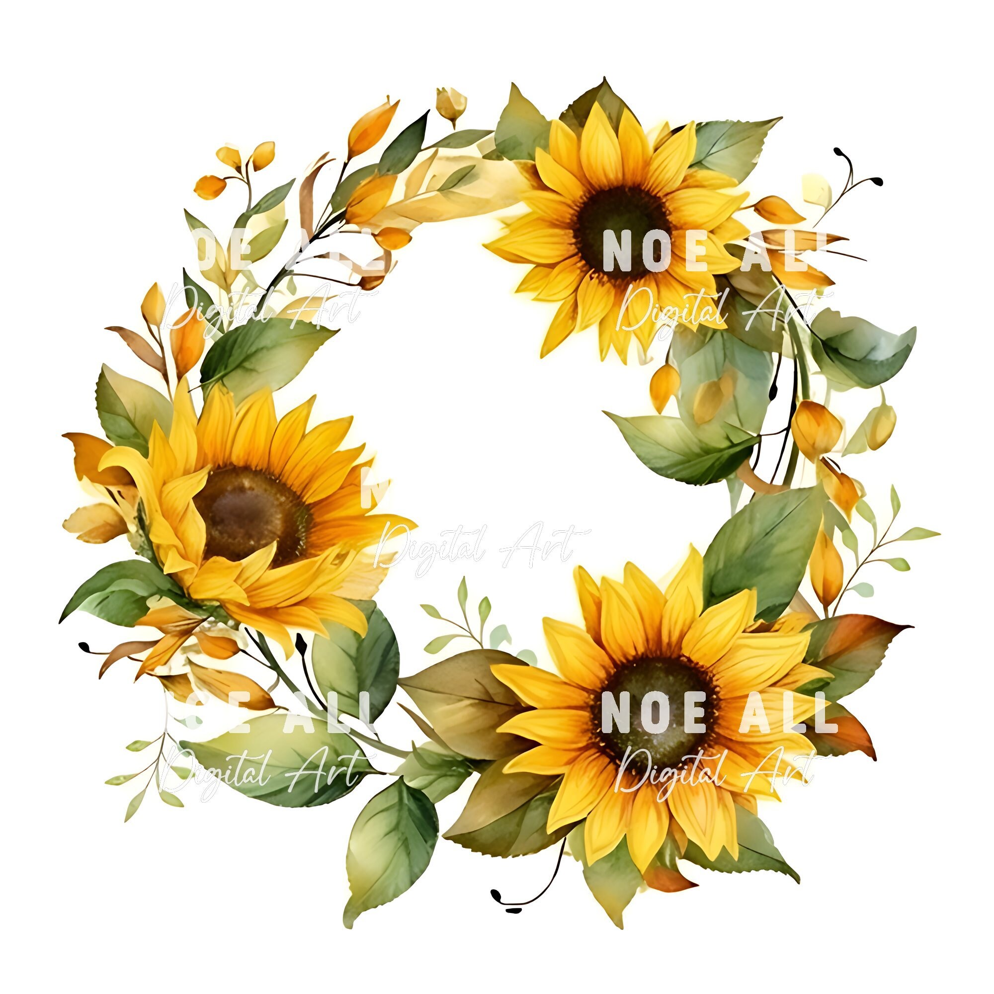 Sunflower Wreath Clipart Set 12 Quality JPG Decoupage, Scrapbook ...