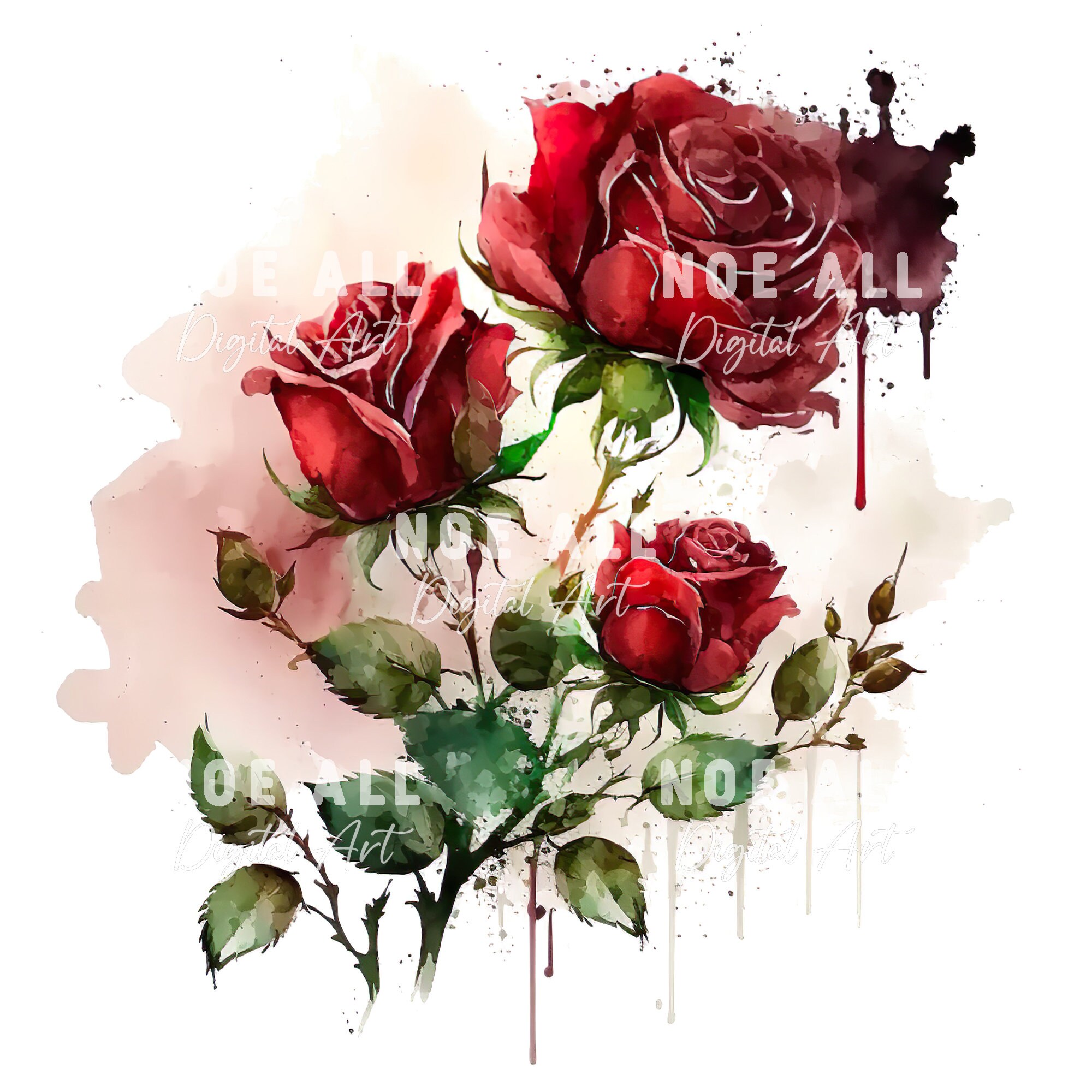 Red Roses Clipart - Set 12 High Quality JPG - Decoupage, Wall Art ...