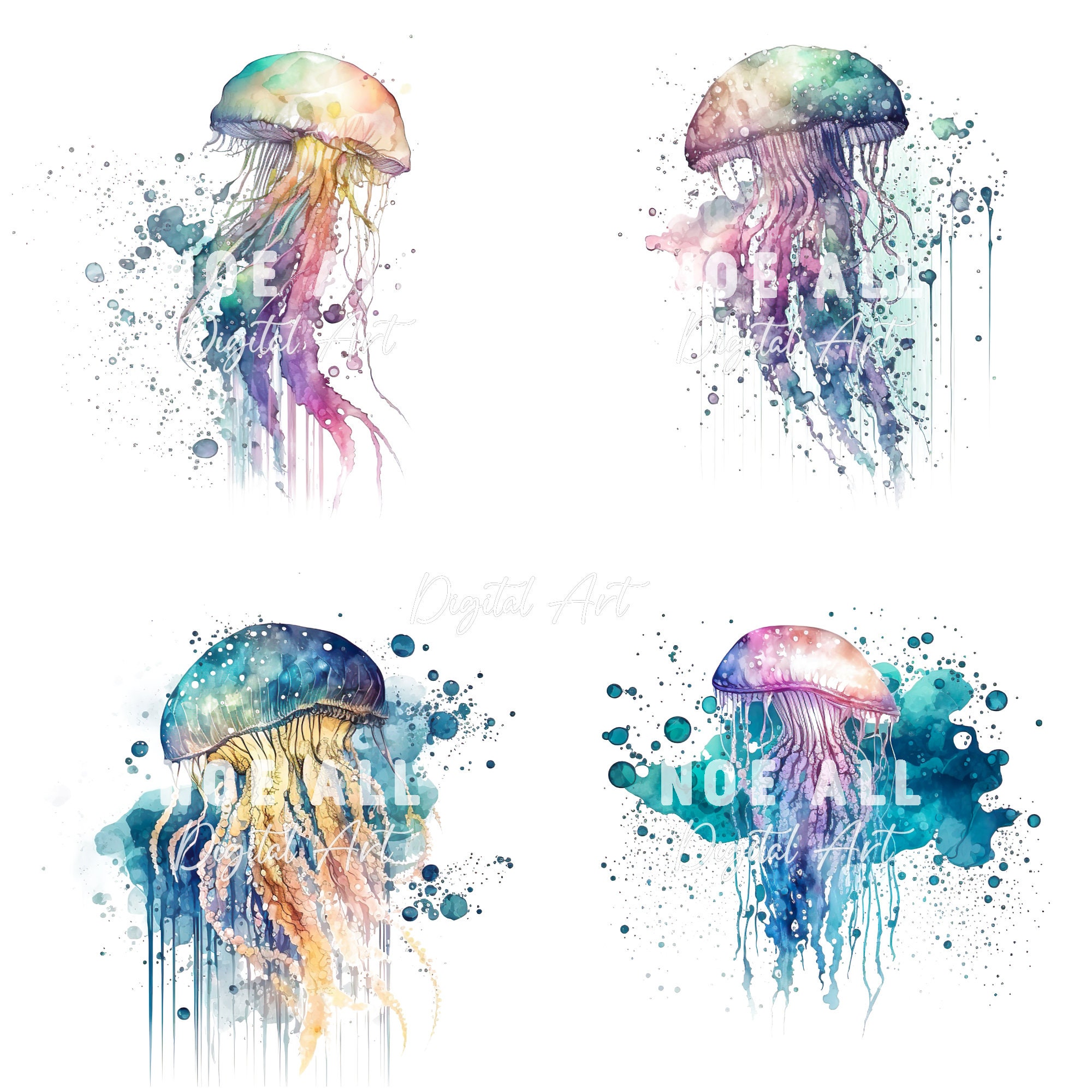 Jellyfish Clipart Set of 12 High Quality JPG Decoupage, Wall Art ...