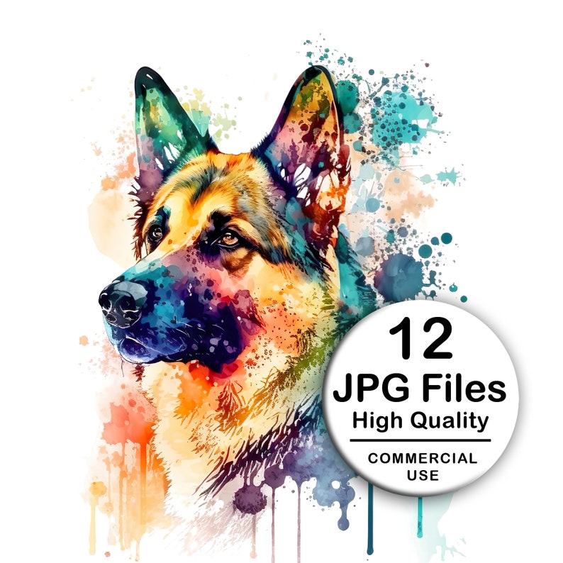 German Shepherd Clipart - Set 12 High Quality JPG - Decoupage, Wall Art ...
