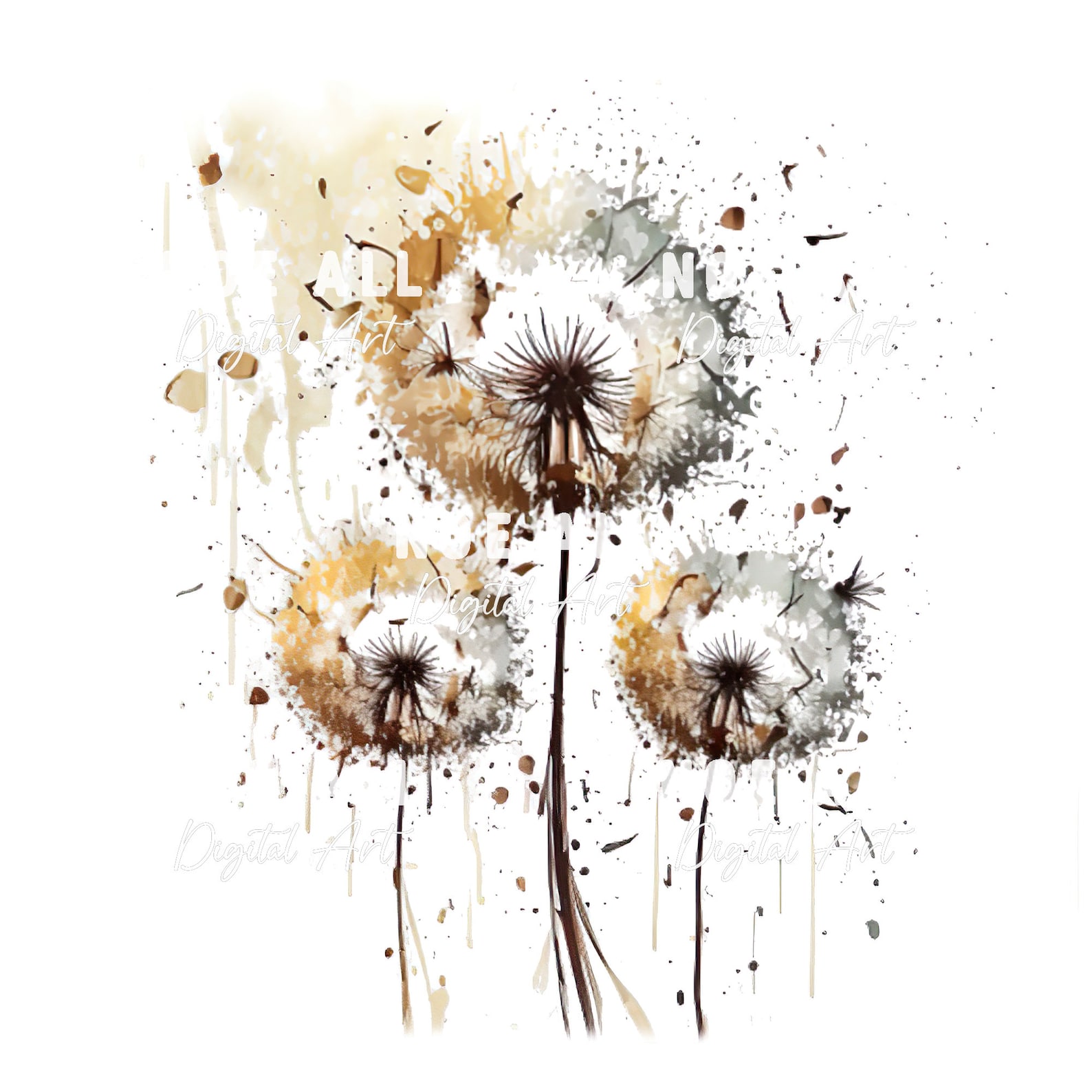 Dandelions Clipart Set of 12 High Quality JPG Decoupage, Wall Art ...