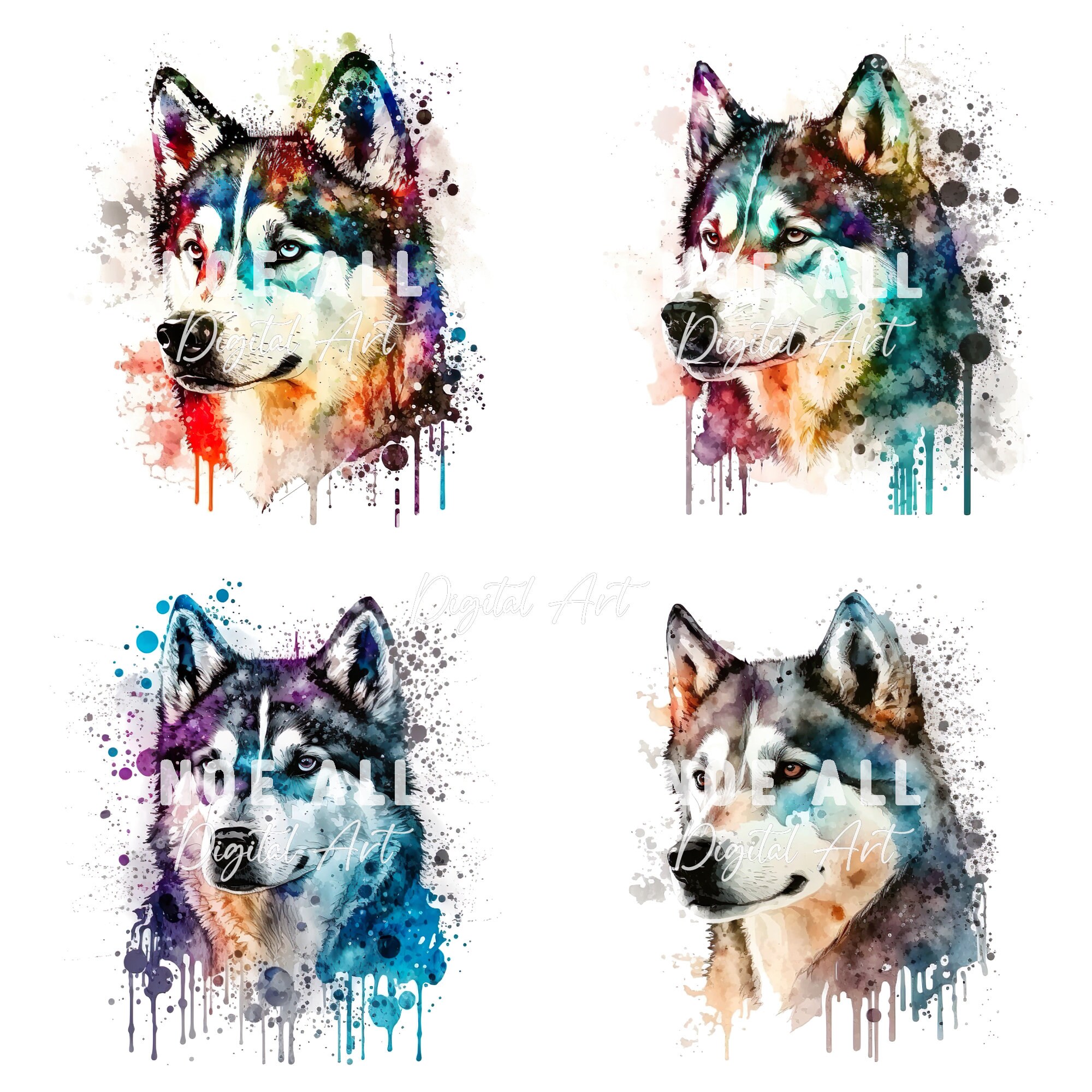 Alaskan Husky Clipart Set of 12 High Quality JPG Decoupage, Wall Art ...