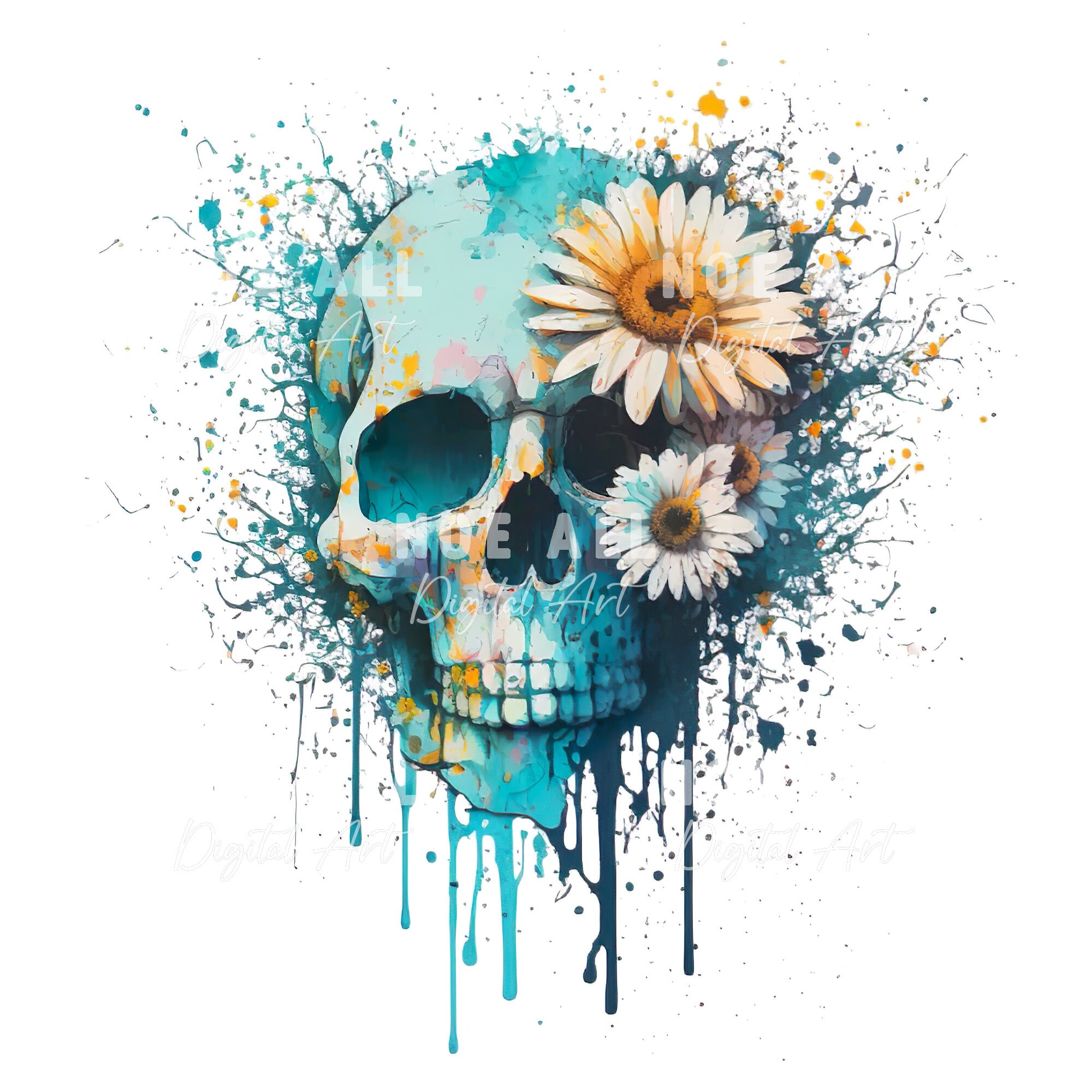 Skull & Daisy Clipart - Set 12 High Quality JPG - Decoupage, Wall Art ...