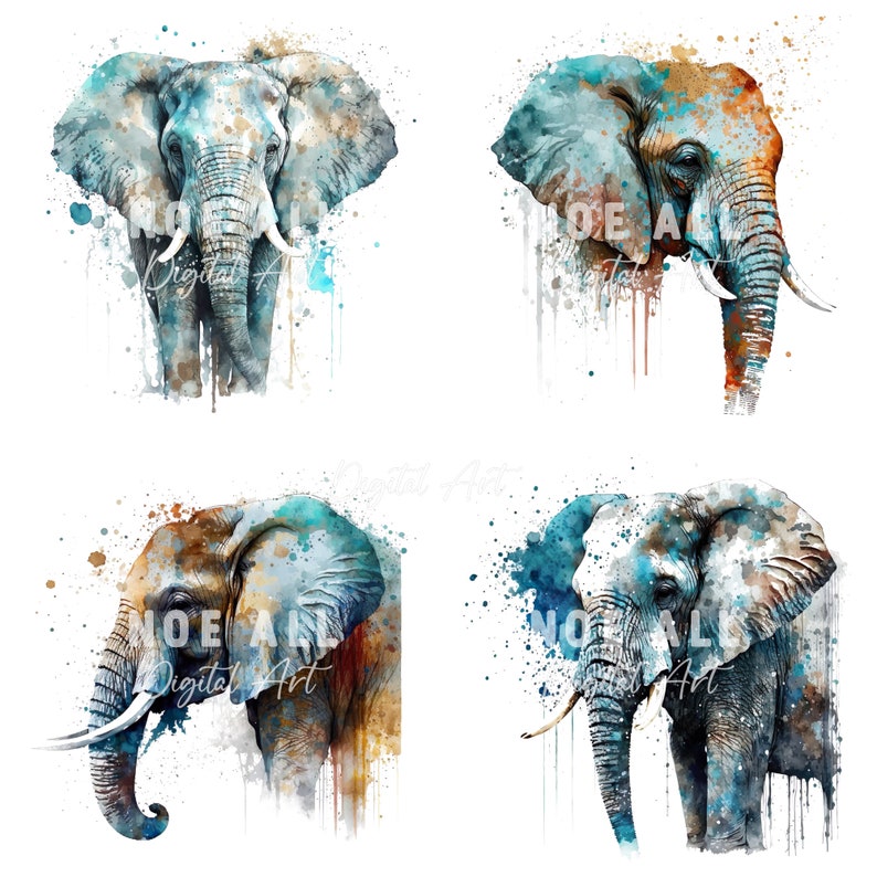 Elephant Clipart - Set of 12 High Quality JPG - Decoupage, Wall Art ...