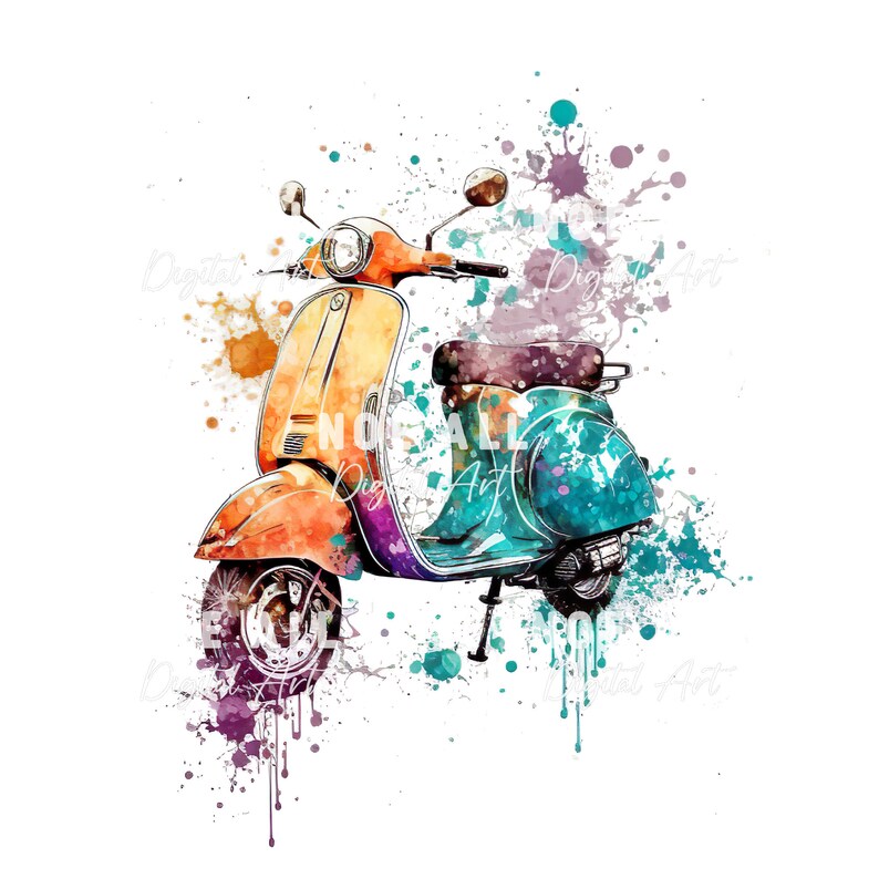 Scooter Clipart - Set 12 High Quality JPG - Decoupage, Wall Art ...