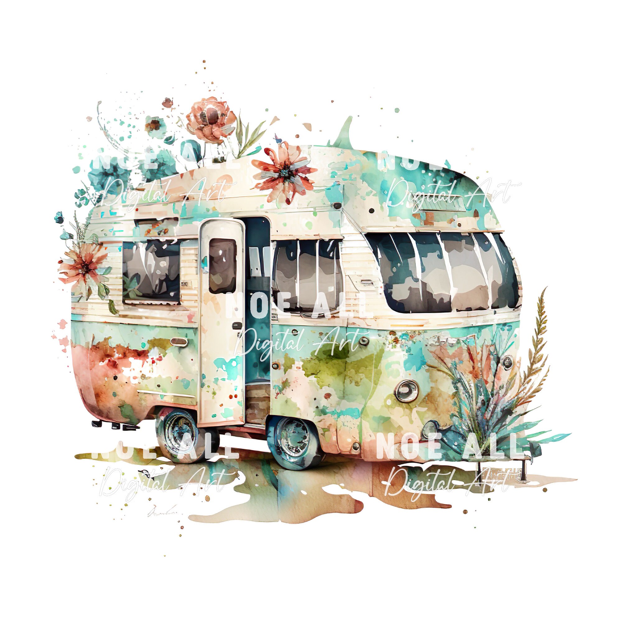 Retro Caravan Clipart - Set 12 High Quality JPG - Decoupage, Wall Art ...