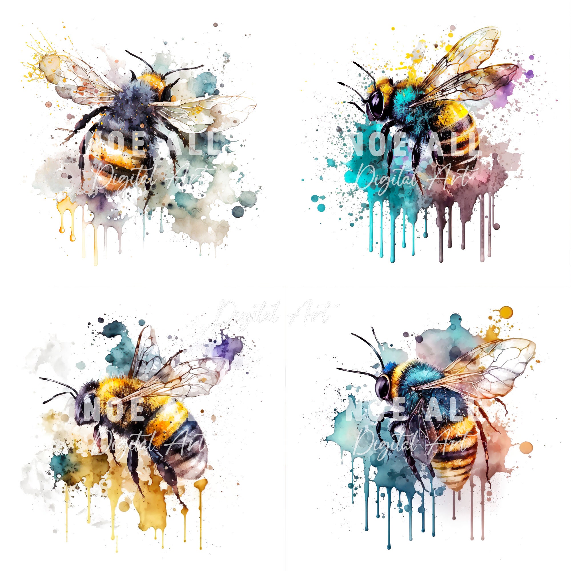 Bee Clipart - Set of 12 High Quality JPG - Decoupage, Wall Art ...