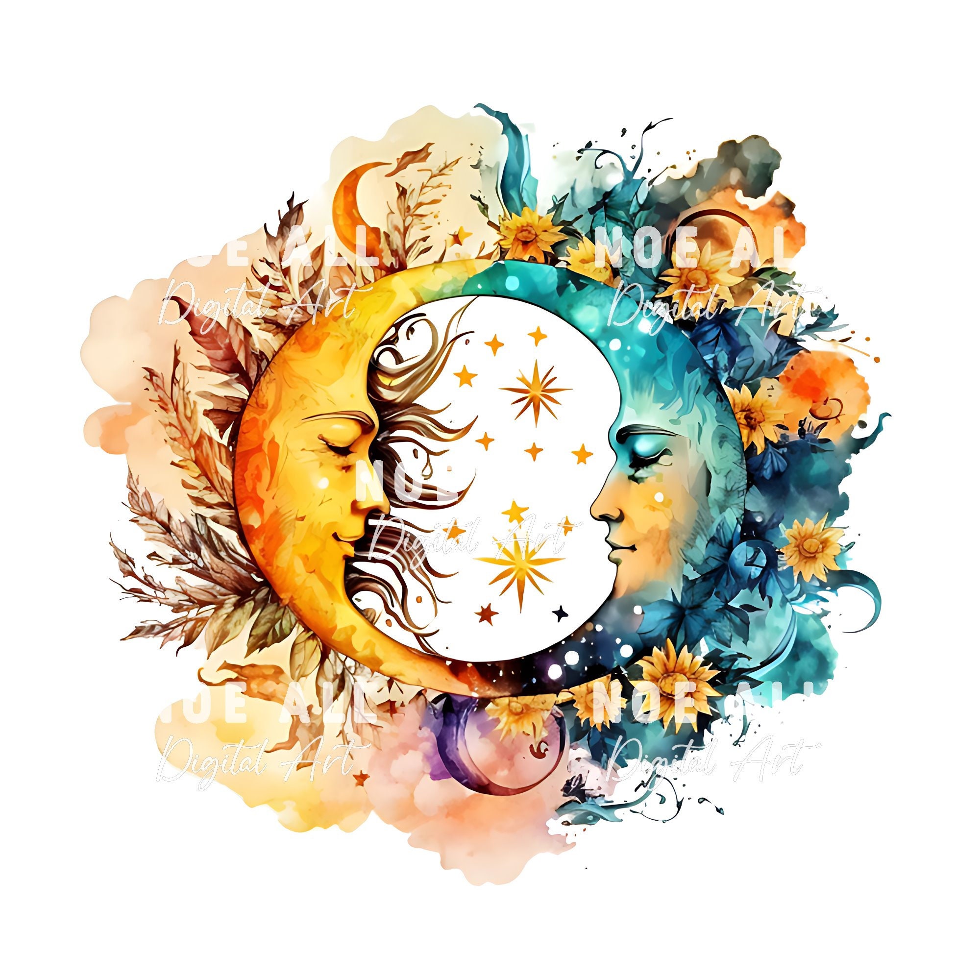 Sun and Moon Clipart - Set 12 High Quality JPG - Decoupage, Wall Art ...