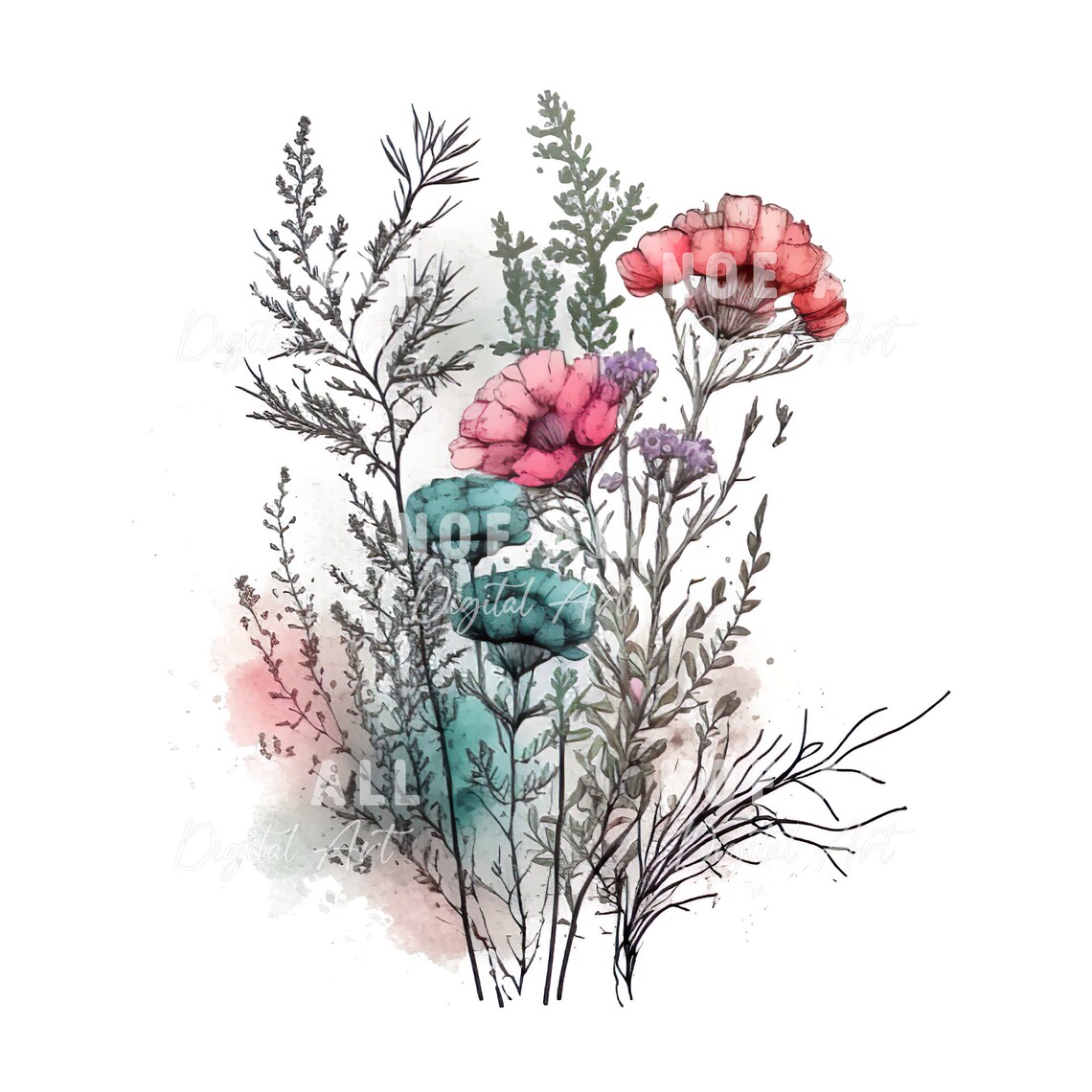 Wildflowers Clipart Set 12 High Quality JPG Decoupage, Wall Art ...