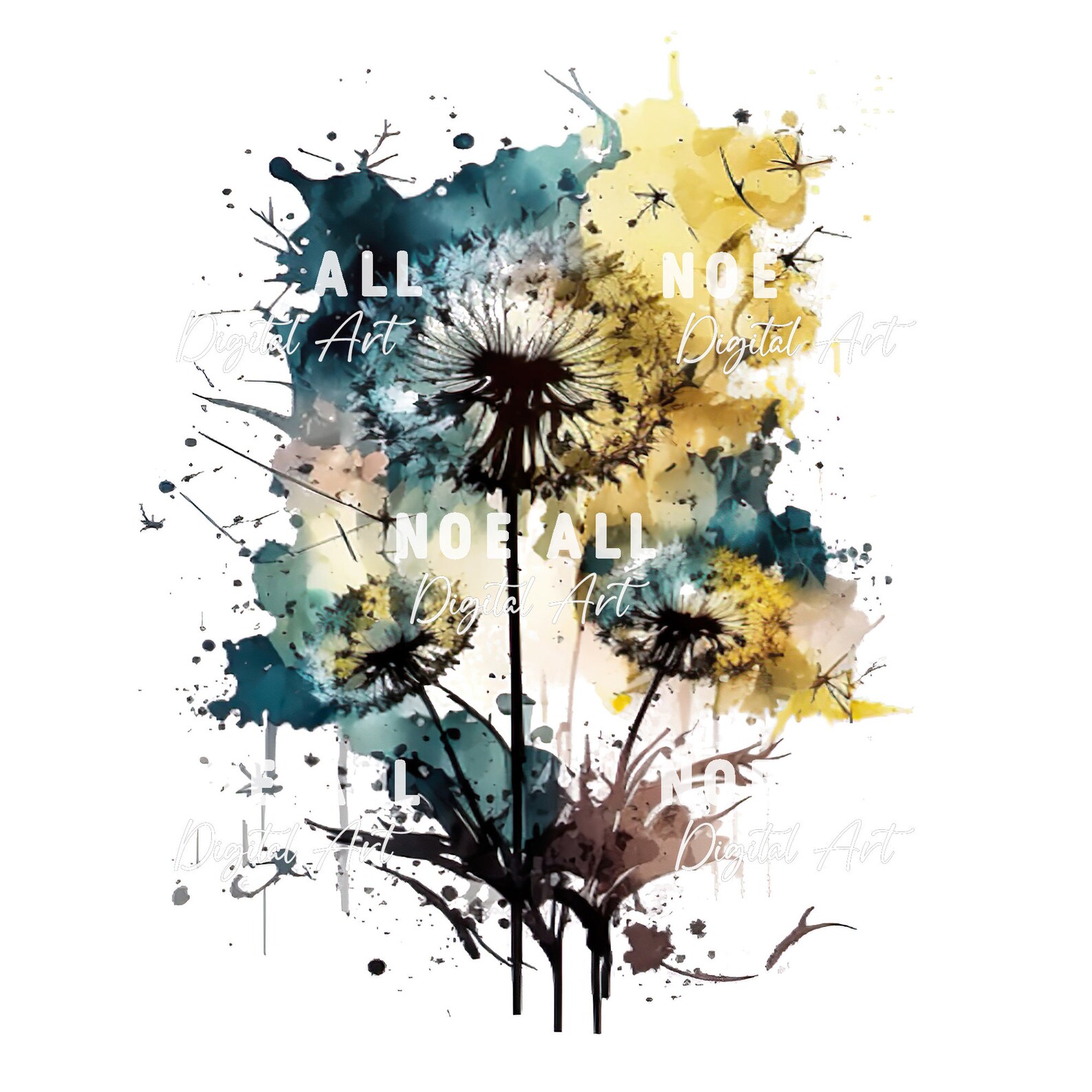 Dandelions Clipart - Set of 12 High Quality JPG - Decoupage, Wall Art ...
