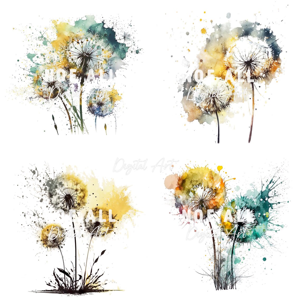 Dandelions Clipart Set of 12 High Quality JPG Decoupage, Wall Art ...
