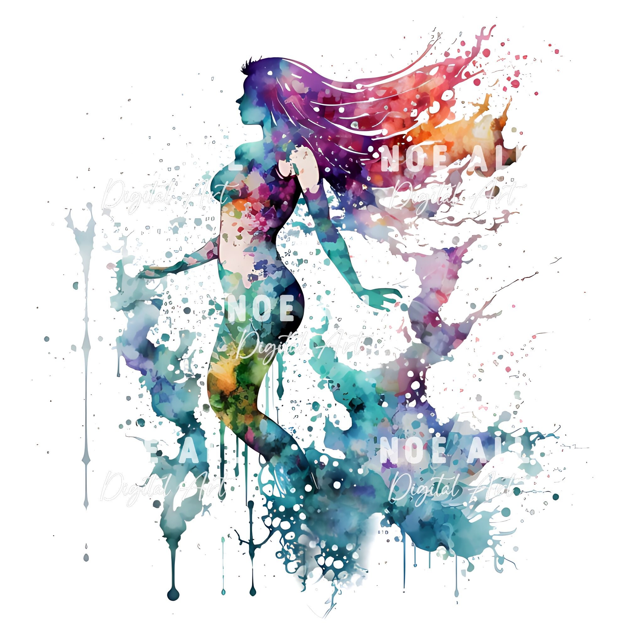 Mermaid Clipart - Set of 12 High Quality JPG - Decoupage, Wall Art ...