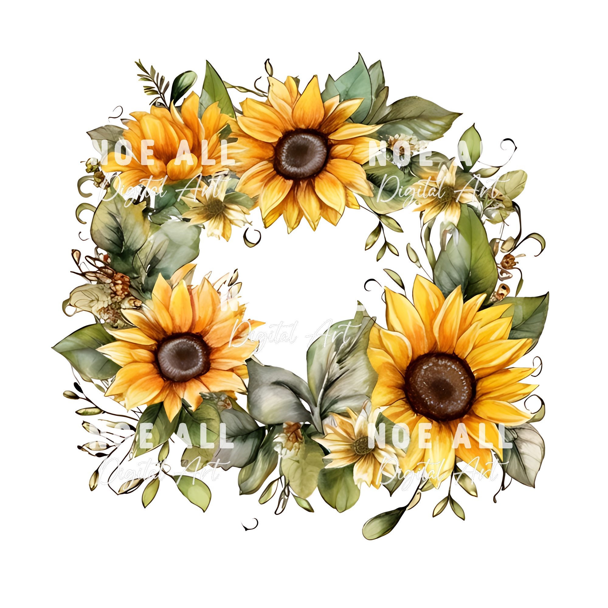 Sunflower Wreath Clipart Set 12 Quality JPG Decoupage, Scrapbook ...